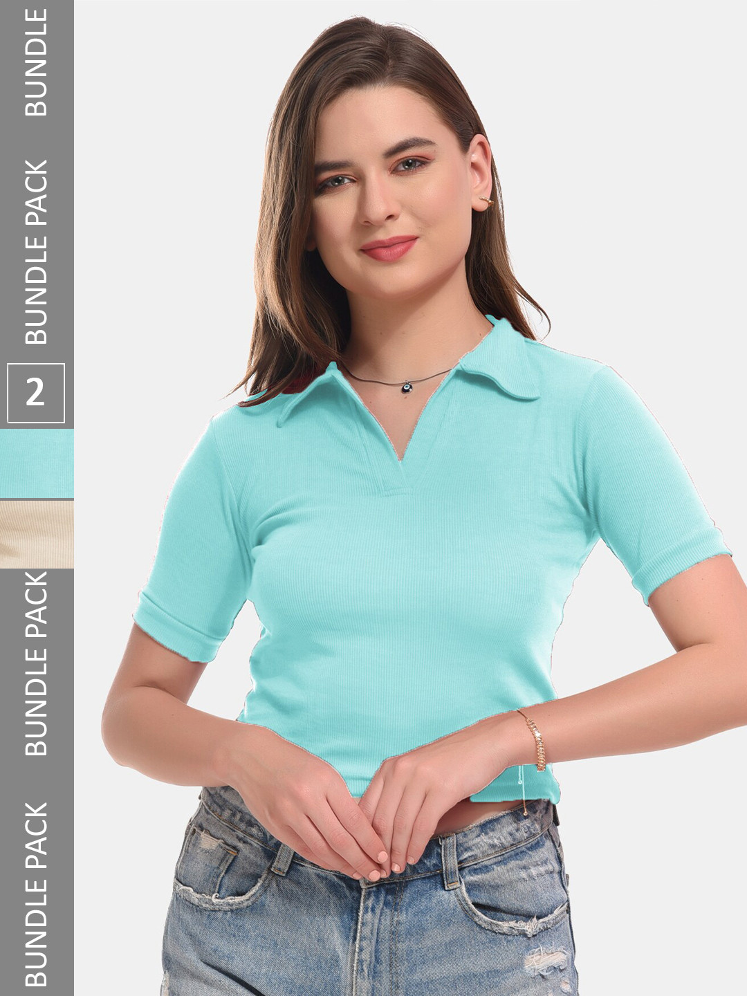 Buy Boleem Pack Of 2 Ribbed Shirt Style Cotton Top - Tops for Women ...