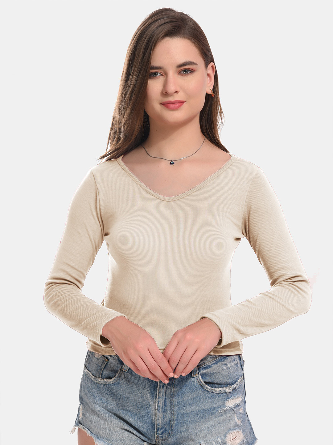 Buy Boleem Ribbed V Neck Cotton Top - Tops for Women 25012570 | Myntra