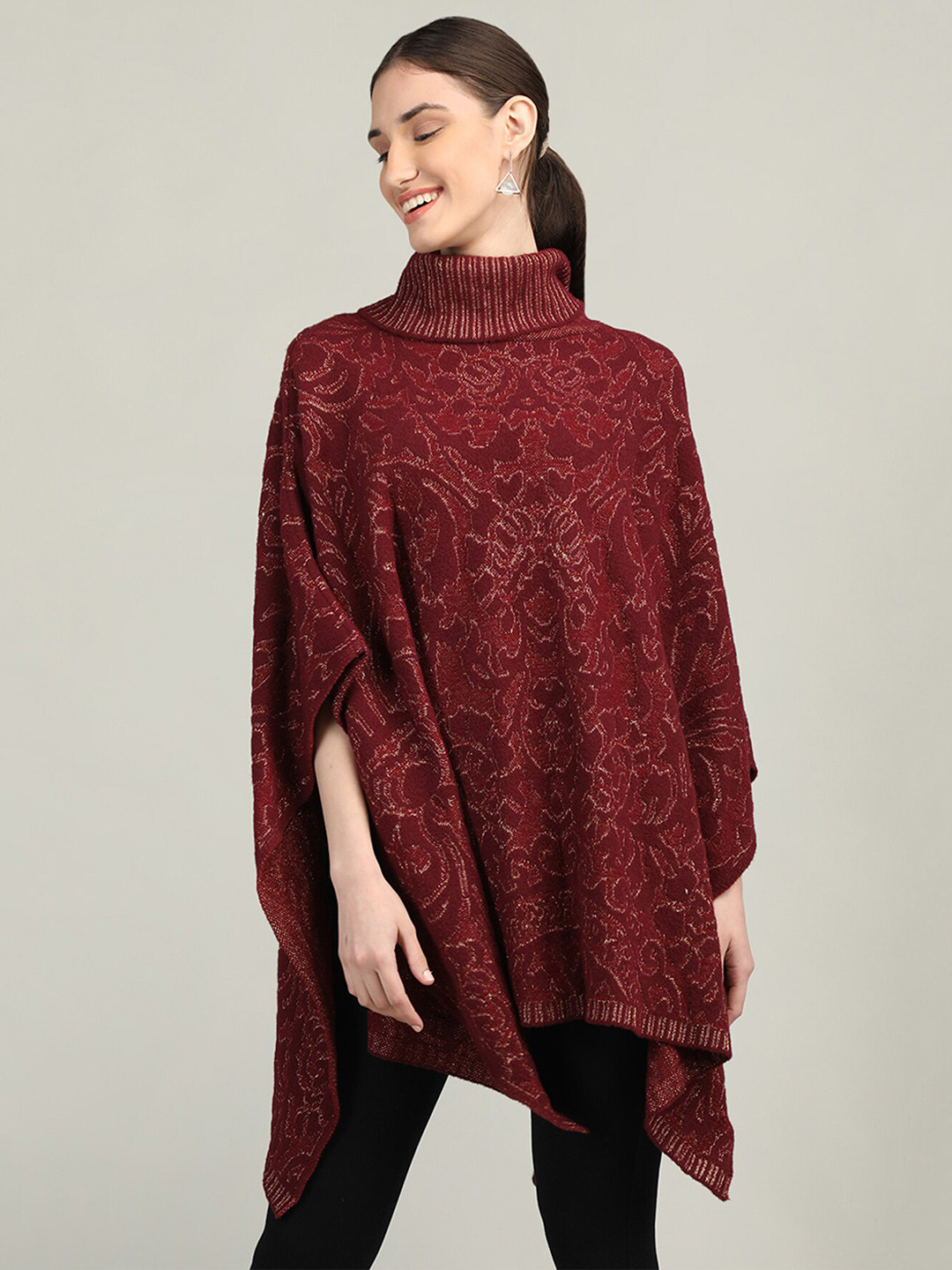 Buy Rage Turtle Neck Abstract Self Designed Acrylic Poncho - Sweaters ...