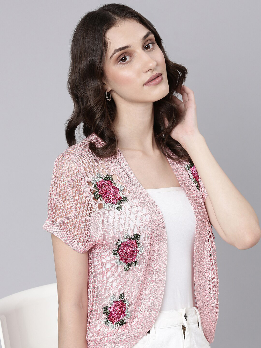Buy SHOWOFF Floral Embroidered Acrylic Crop Shrug - Shrug for Women ...