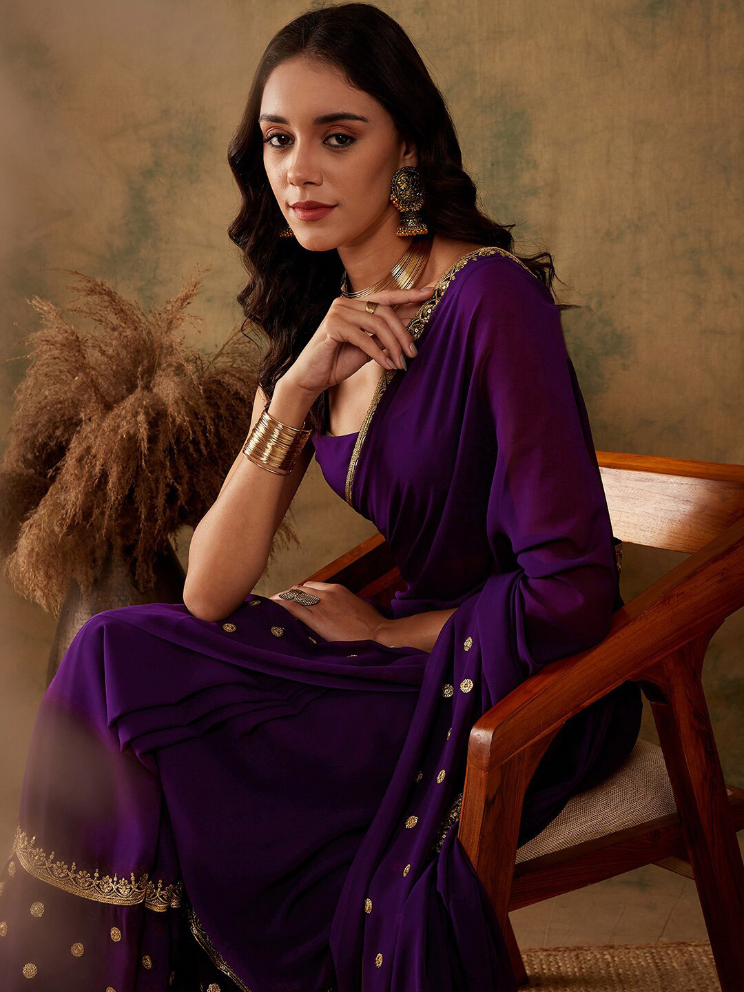 Buy Sangria Purple & Gold Toned Sequinned Sarees - Sarees for Women ...