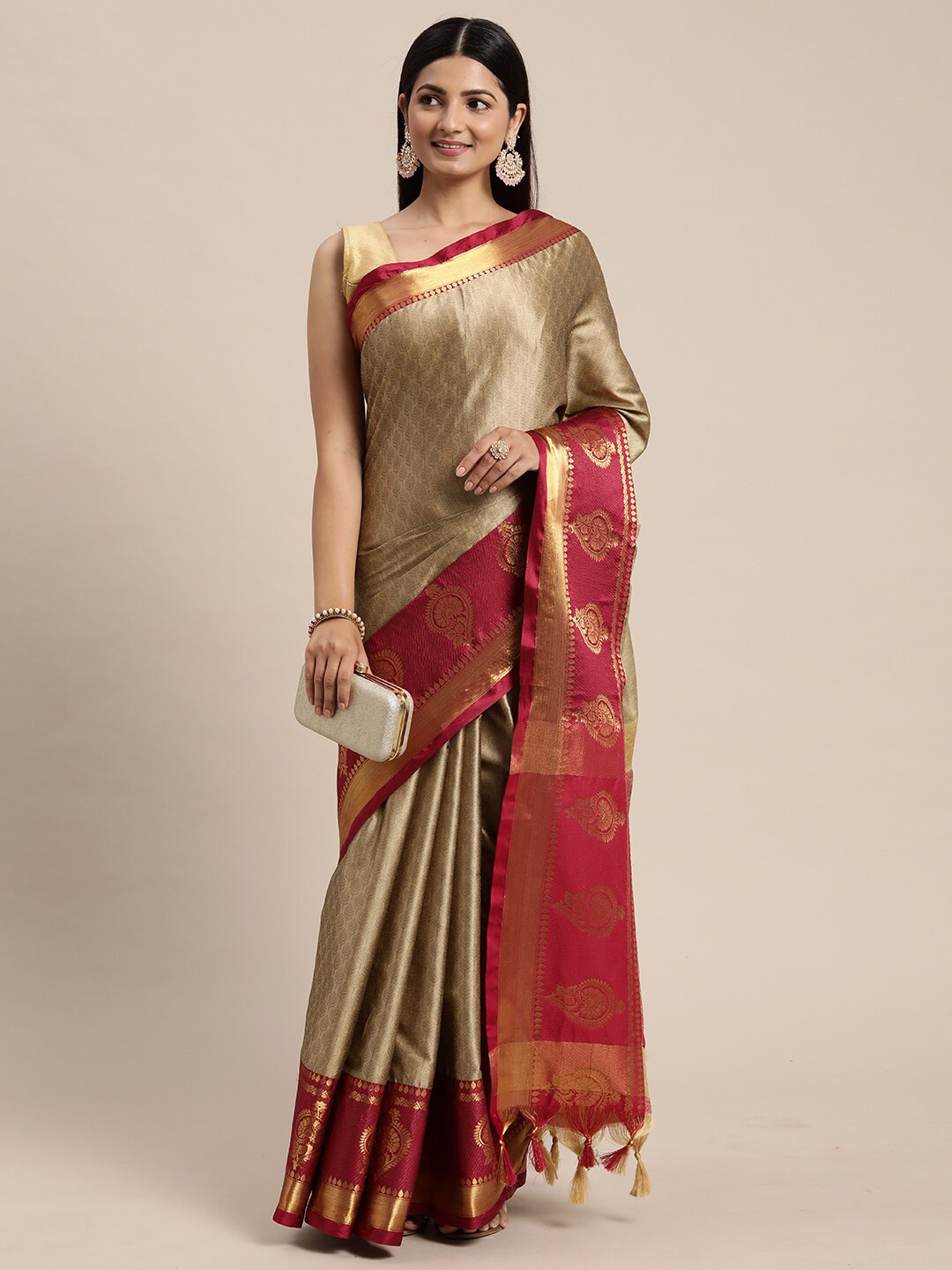 Buy DWINI Ethnic Motifs Woven Design Zari Silk Cotton Dharmavaram Saree ...