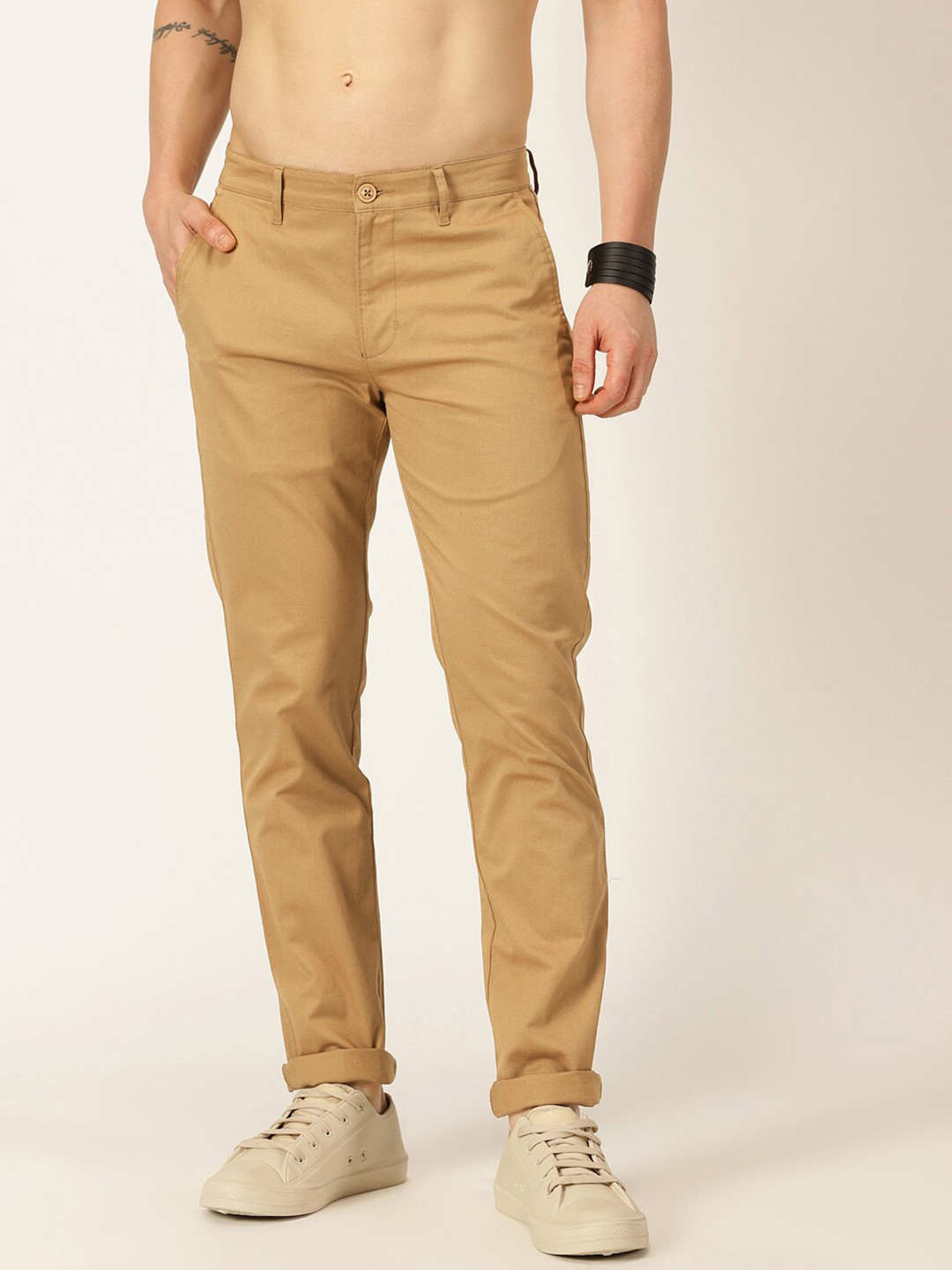 Buy Mast & Harbour Men Khaki Smart Easy Wash Chinos Trousers - Trousers ...