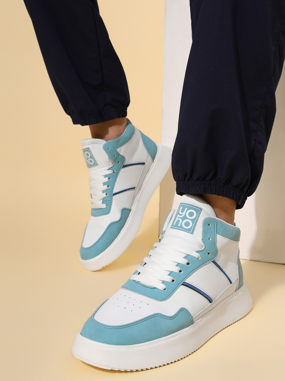 Buy Yoho Men Colourblocked Lightweight Anti Skid Sole Mid Top Sneakers ...