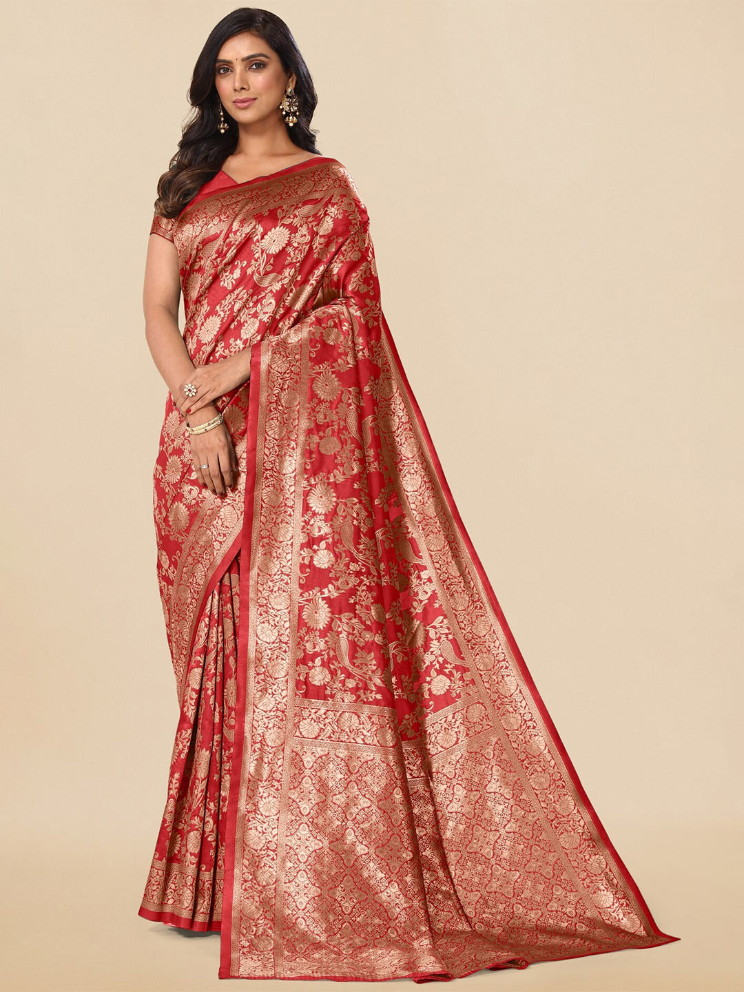 Buy KALINI Floral Woven Design Zari Banarasi Saree - Sarees for Women ...