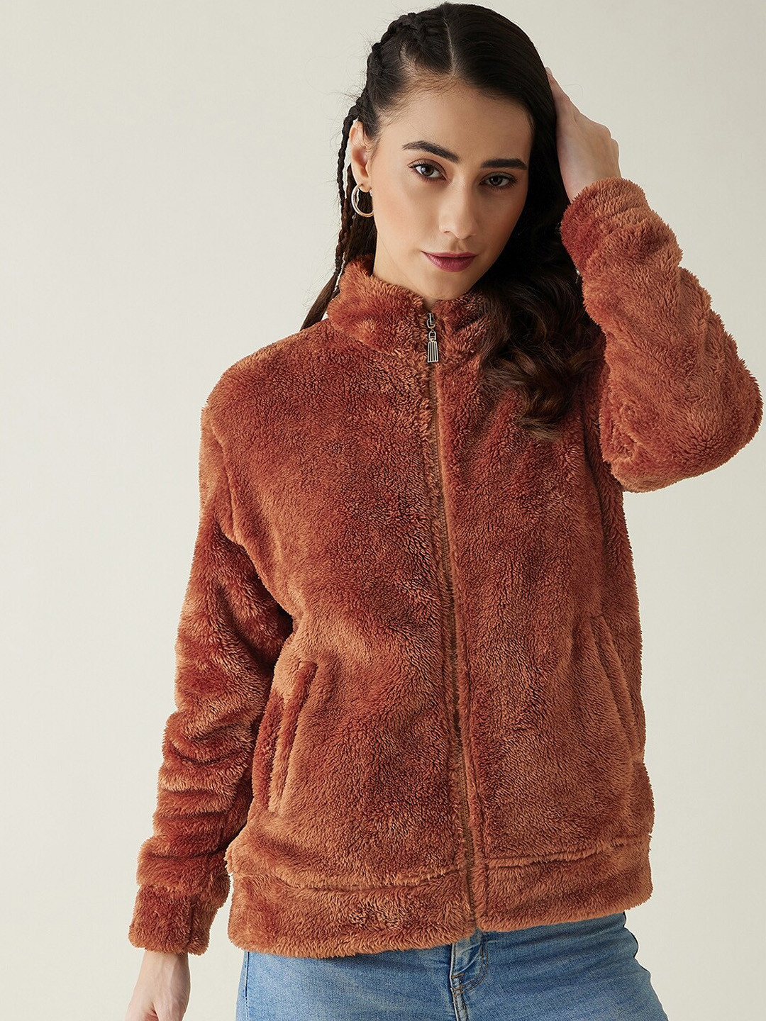 Buy Modeve Long Sleeves Stand Collar Lightweight Open Front Jacket With ...