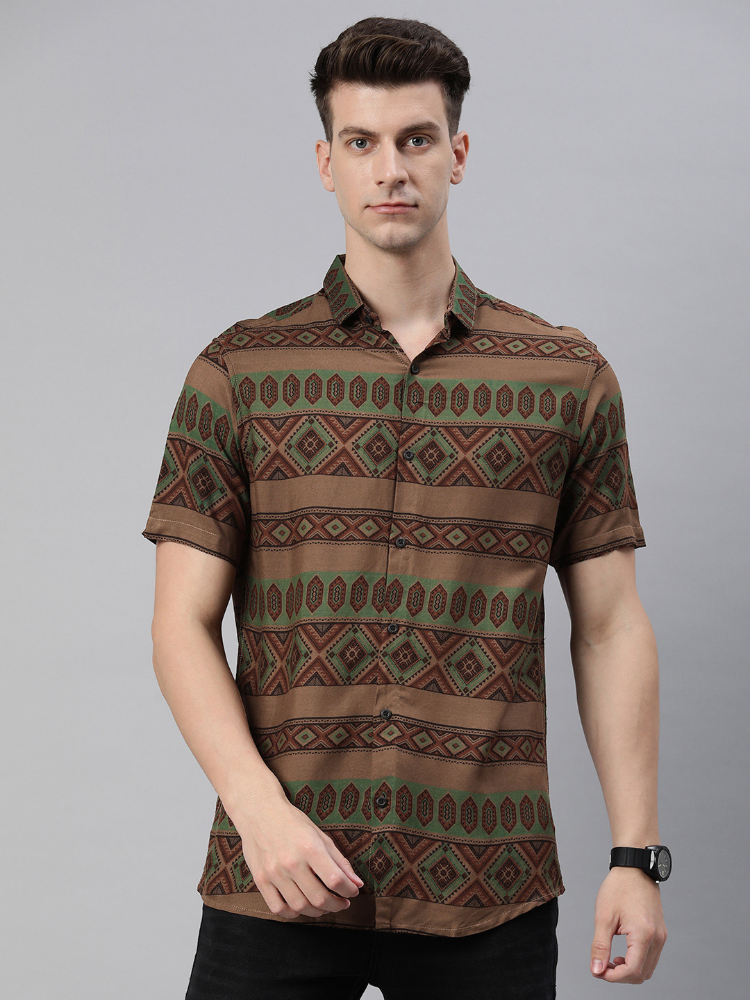 Buy Majestic Man Men Comfort Slim Fit Opaque Printed Casual Shirt ...
