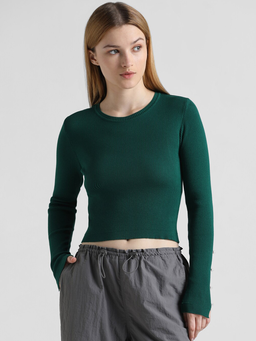 Buy ONLY Long Sleeves Crop Fitted Top - Tops for Women 25031700 | Myntra