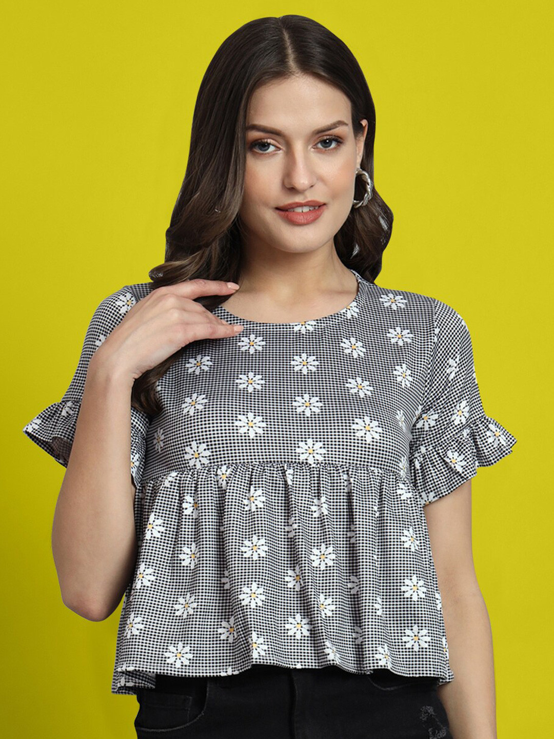 Buy Dream Beauty Fashion Floral Printed Gathered Detailed A Line Top ...