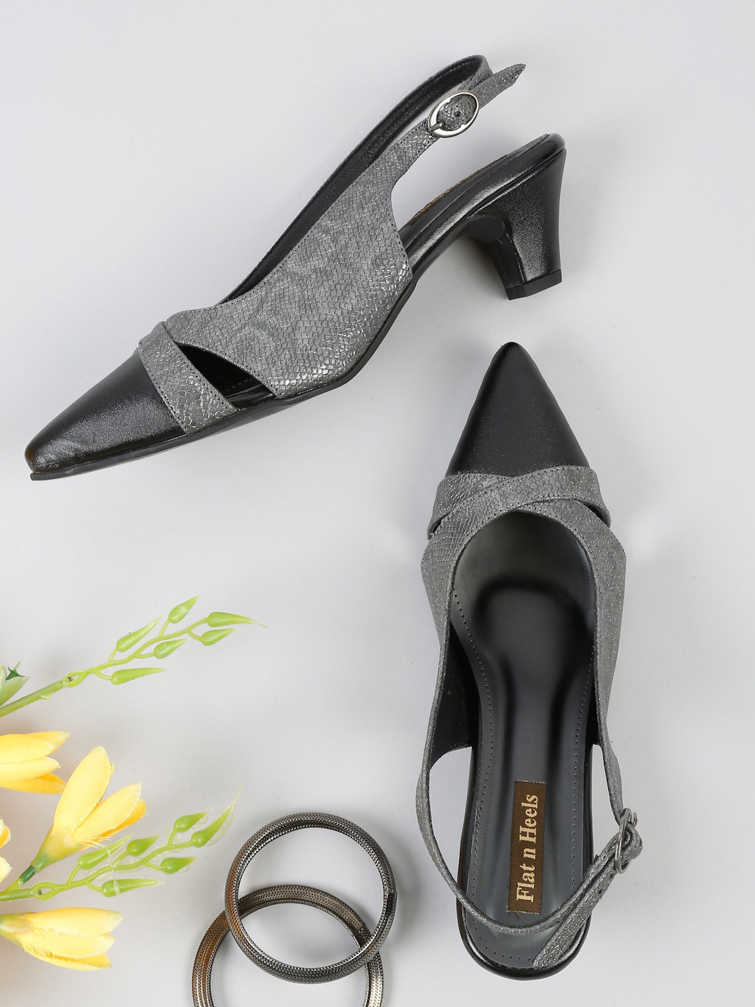 Buy Flat N Heels Textured Pointed Toe Block Heels With Buckles - Heels ...