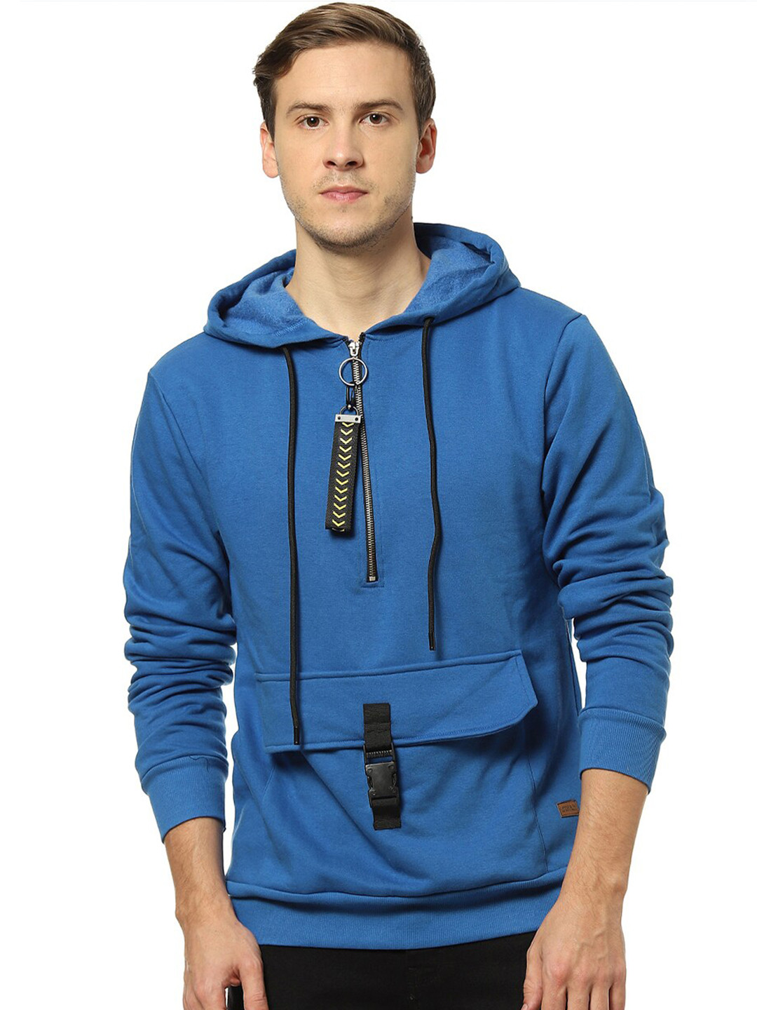 Buy Campus Sutra Men Blue Hooded Cotton Sweatshirt - Sweatshirts for ...
