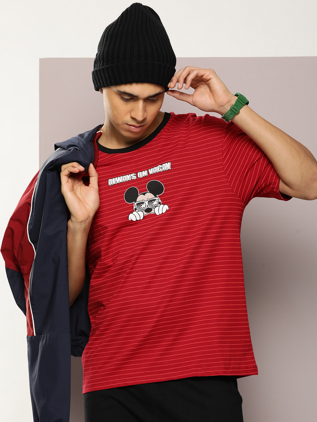 Buy Kook N Keech Men Mickey Mouse Striped Drop Shoulder Sleeves ...