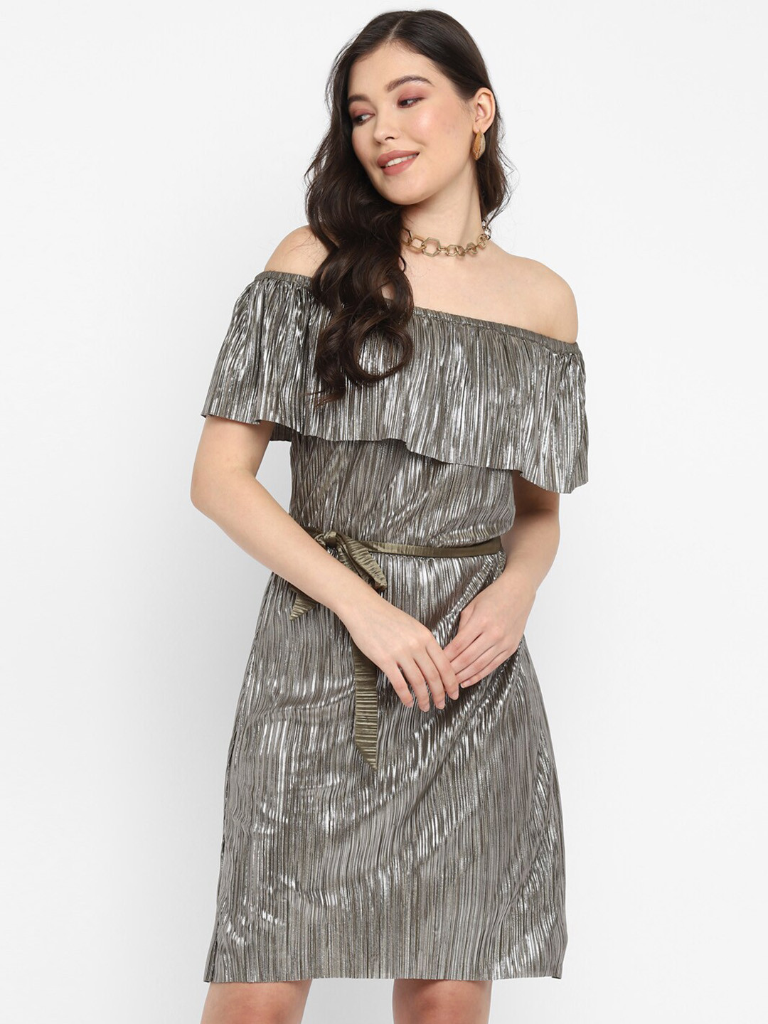 Buy Taurus Embellished Off Shoulder Cape Sleeve Sheath Dress - Dresses ...