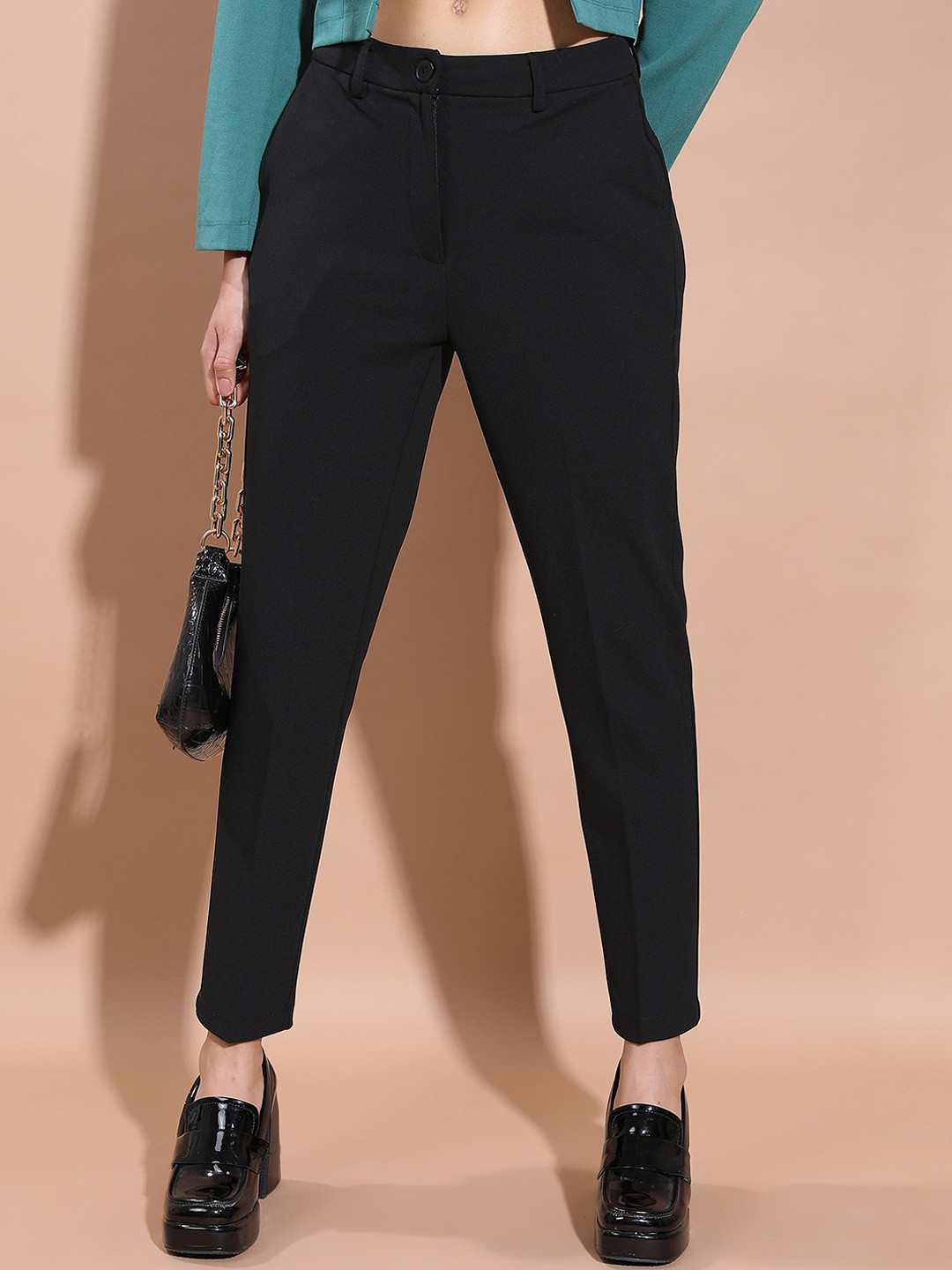 Buy KETCH Women Black Mid Rise Formal Trousers - Trousers for Women ...