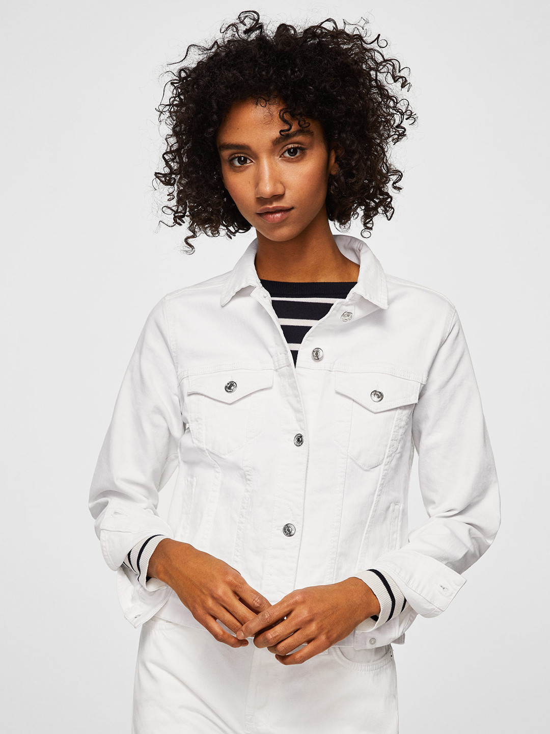 Buy MANGO Women White Solid Denim Jacket - Jackets for Women 2504953 ...