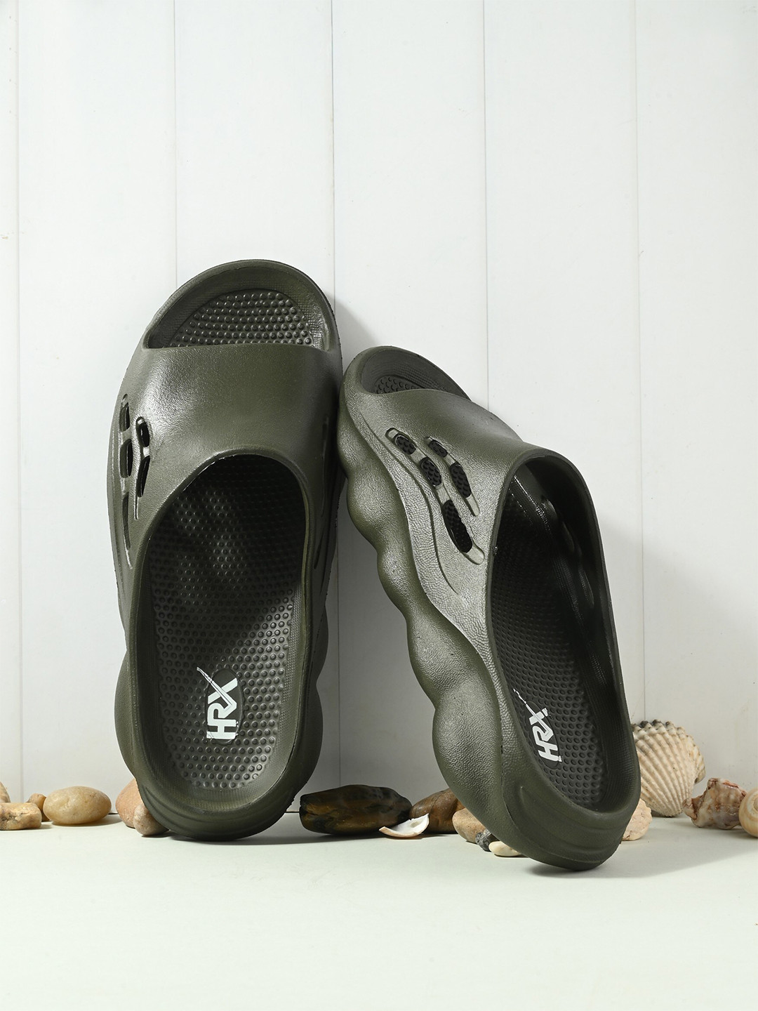 Buy HRX By Hrithik Roshan Men Olive Green Rubber Sliders - Flip Flops ...