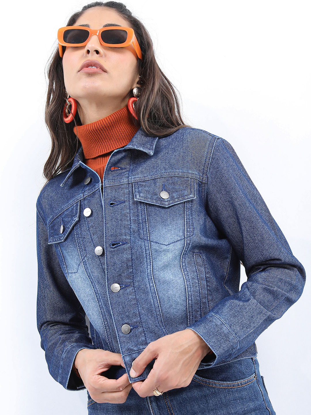 Buy KETCH Washed Spread Collar Cotton Crop Denim Jacket - Jackets for ...