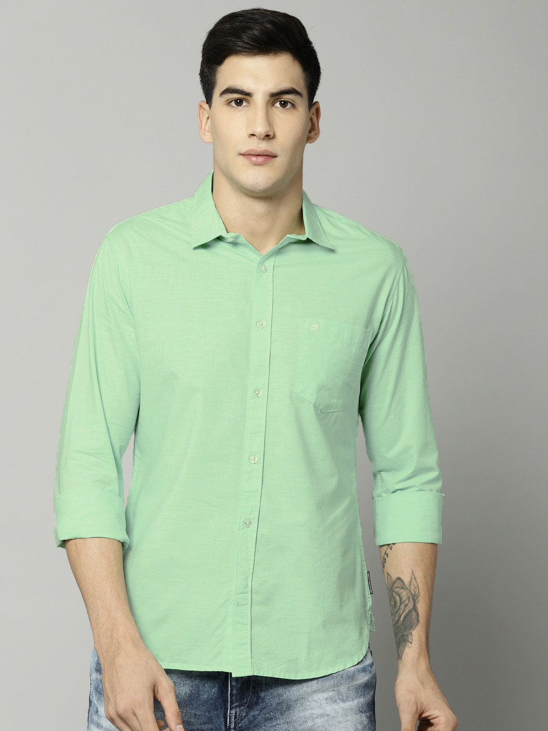Buy French Connection Men Green Slim Fit Solid Casual Shirt - Shirts ...