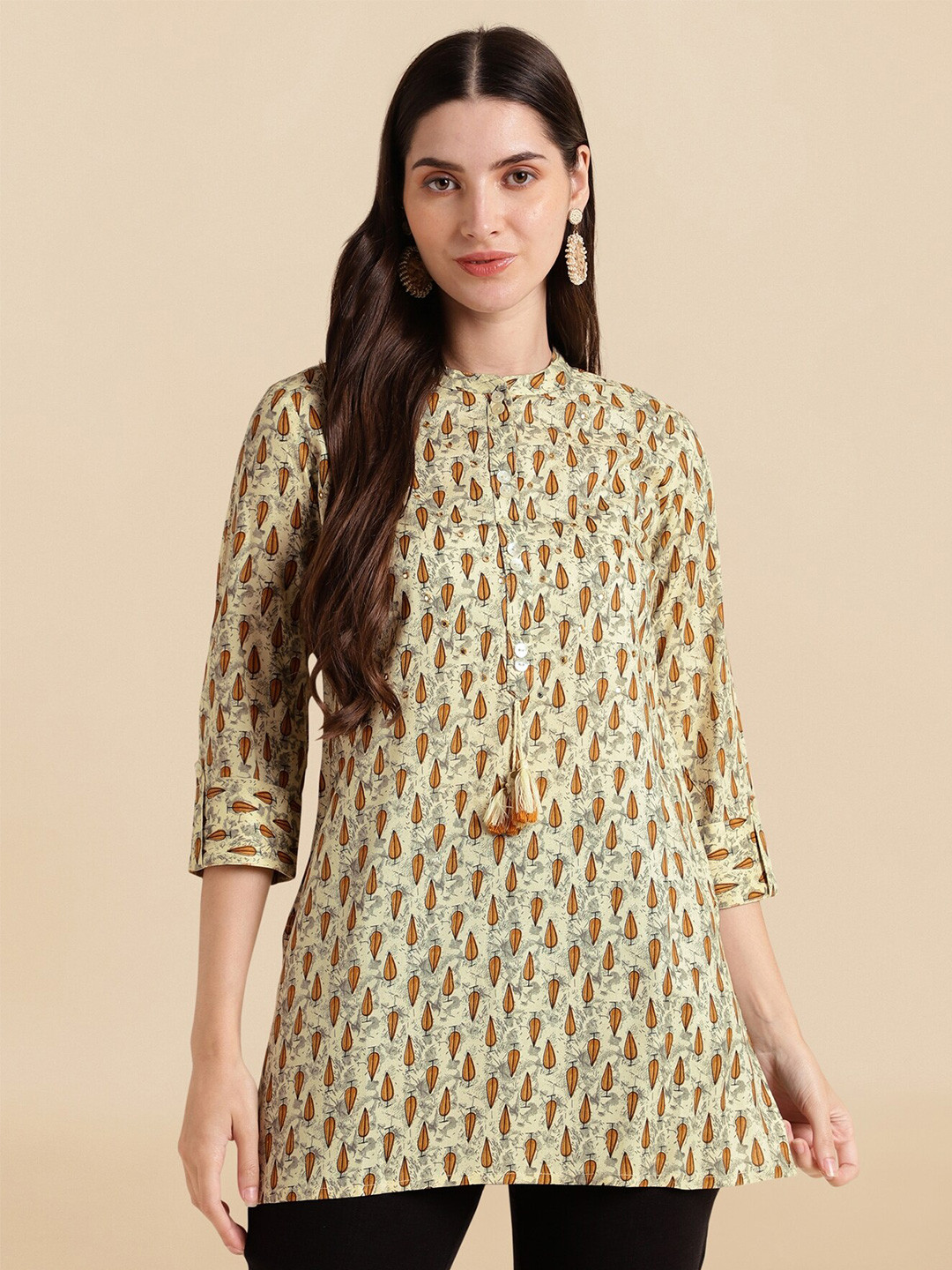 Buy KALINI Conversational Printed Mandarin Collar Printed Tunic ...