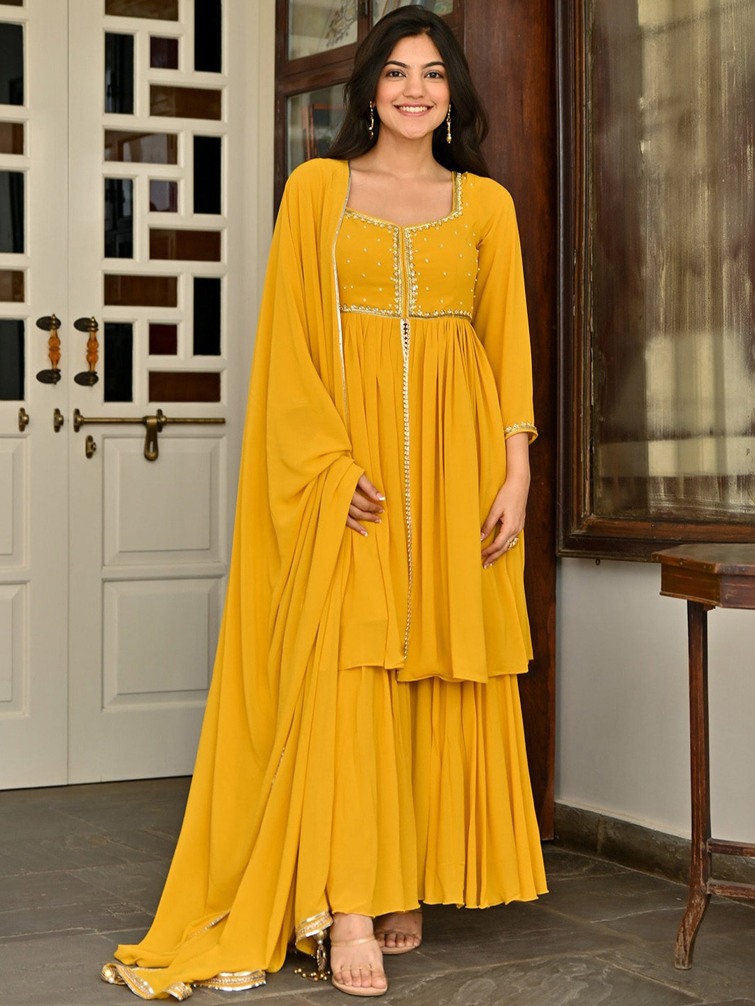 Buy Lavanya The Label Yoke Design Regular Gotta Patti Kurta With ...