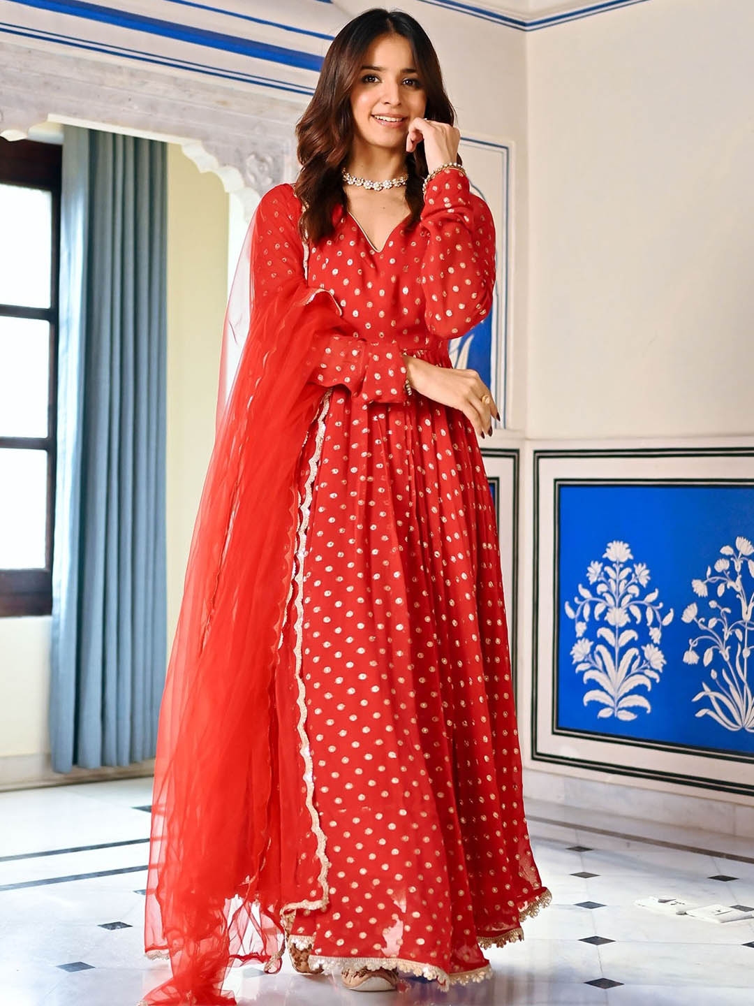 Buy Lavanya The Label Woven Design V Neck Anarkali Kurta & Palazzo With ... Buy Lavanya The Label Woven Design V Neck Anarkali Kurta & Palazzo With ...