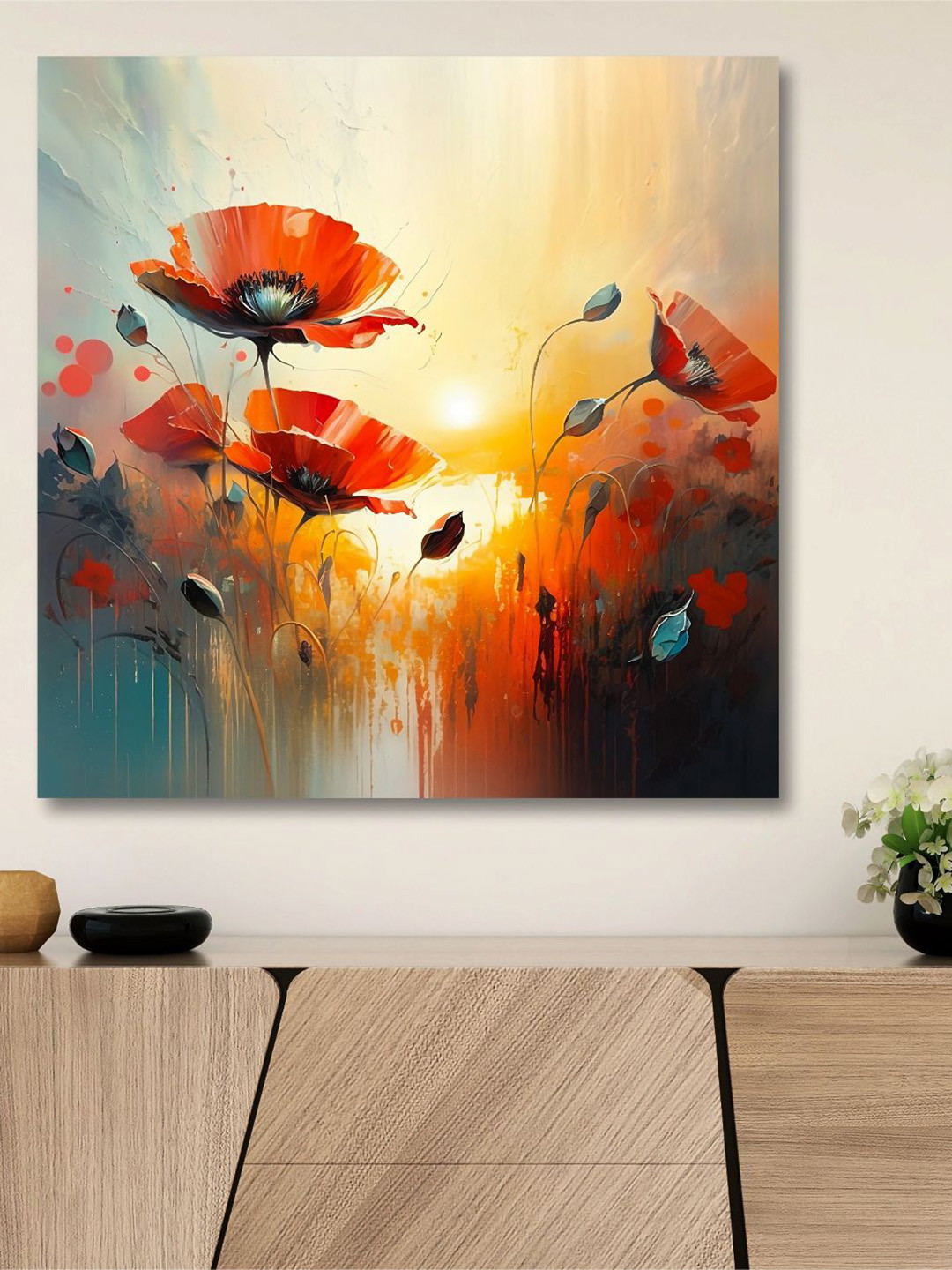 Buy SAF Orange & Yellow Wooden Framed Floral Canvas Painting Wall Art ...