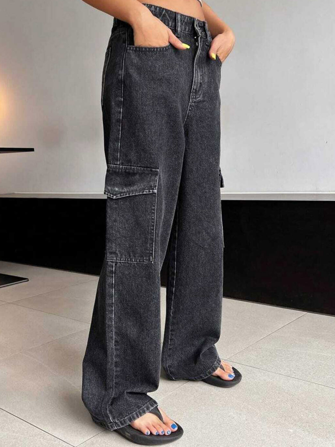 Buy BROADSTAR Women Smart Wide Leg High Rise Clean Look Heavy Fade ...