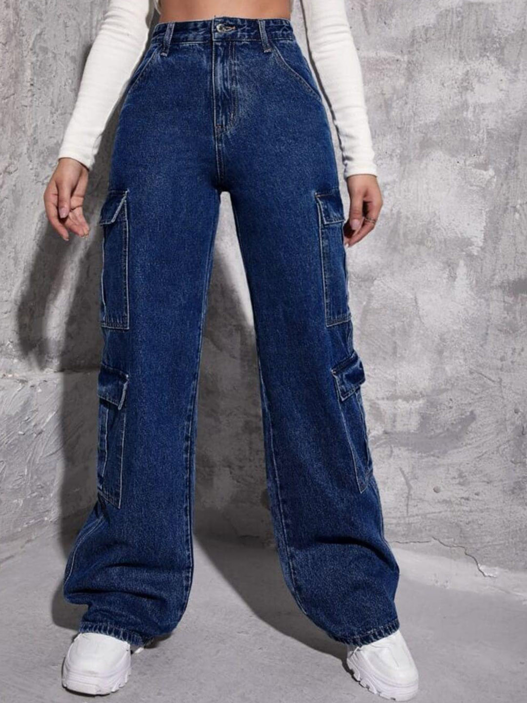 Buy BROADSTAR Women Smart Wide Leg High Rise Clean Look Light Fade ...