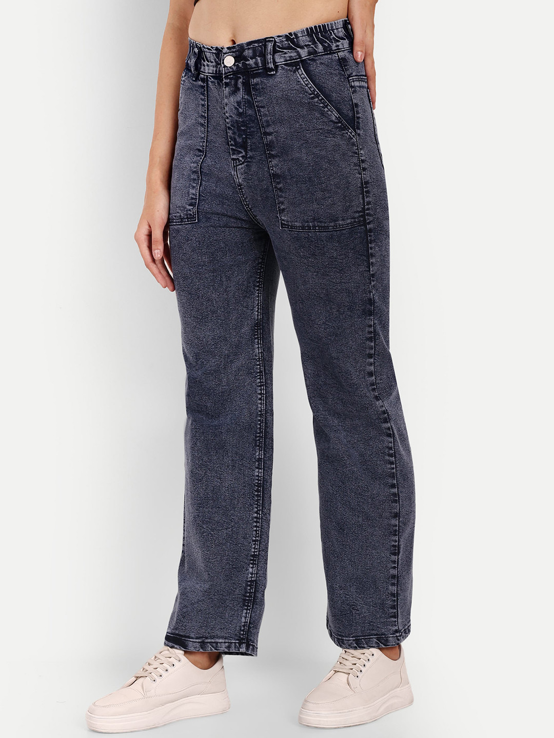 Buy BROADSTAR Women Smart Wide Leg High Rise Clean Look Heavy Fade ...