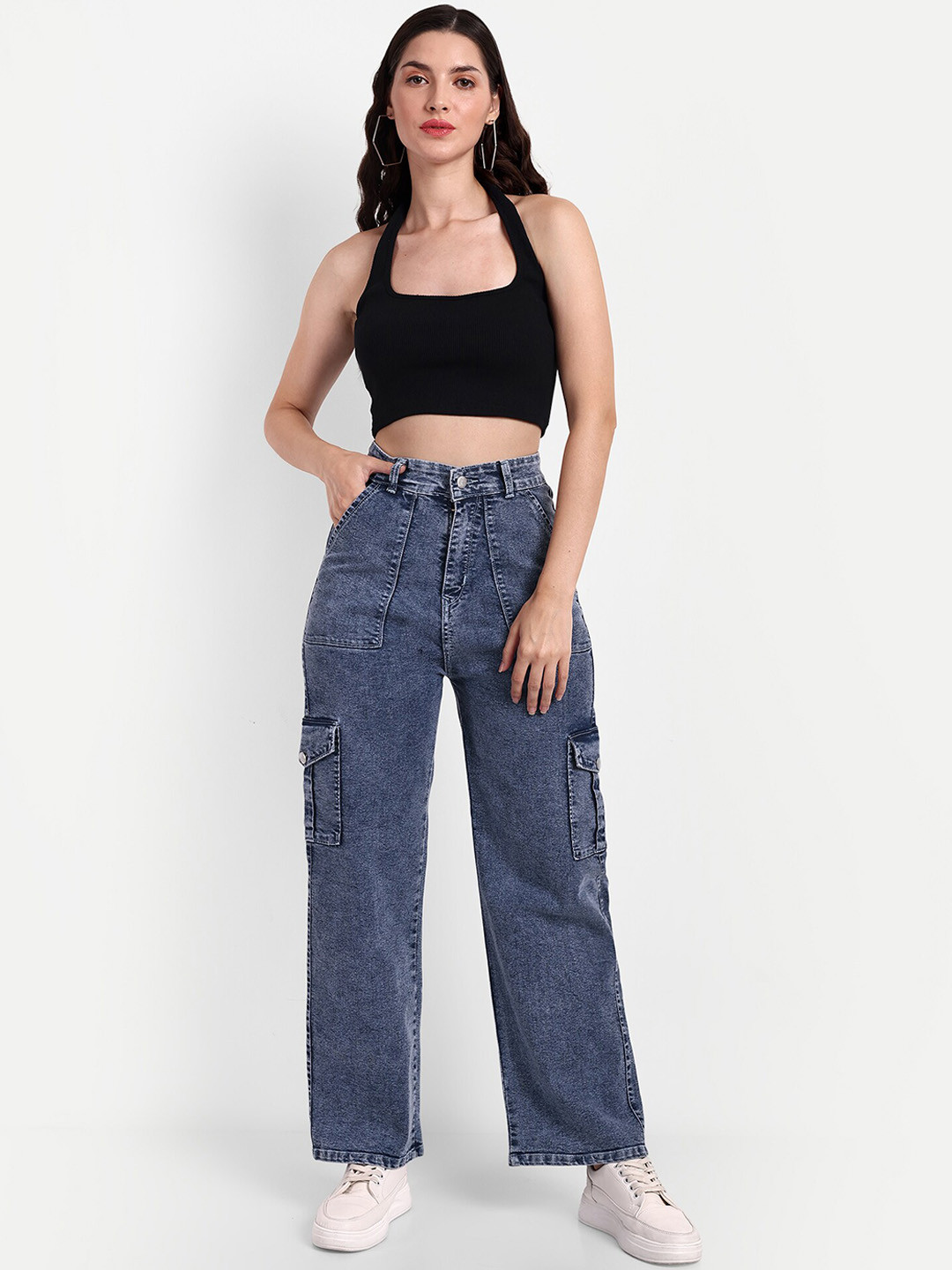 Buy BROADSTAR Women Smart Wide Leg High Rise Light Fade Clean Look ...