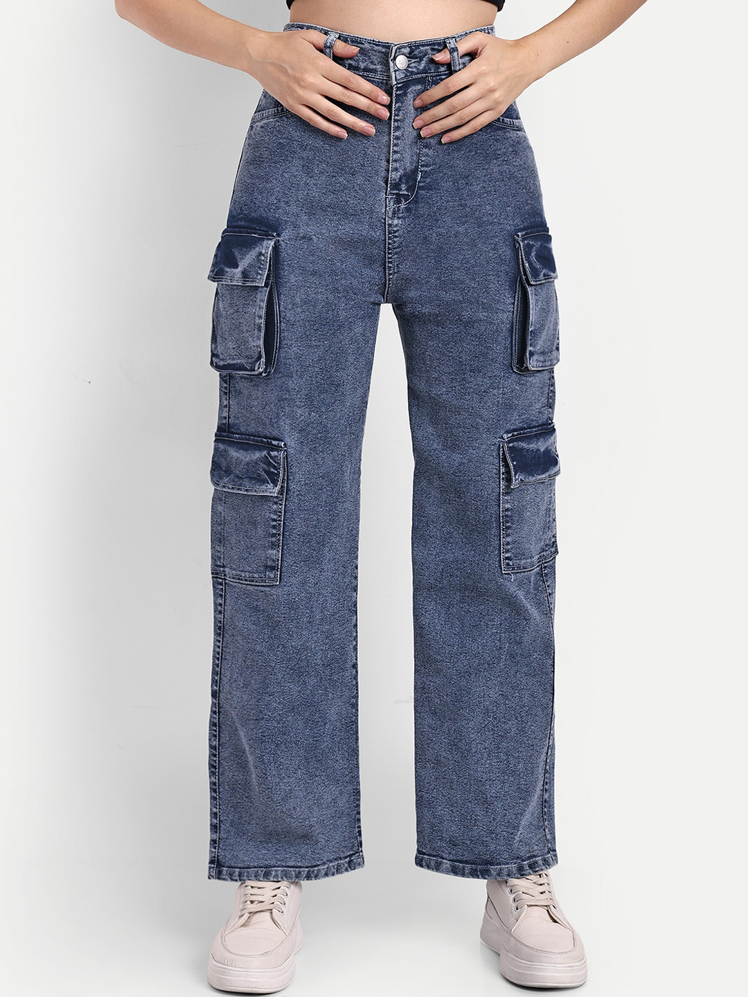 Buy BROADSTAR Women Smart Wide Leg High Rise Clean Look Heavy Fade ...