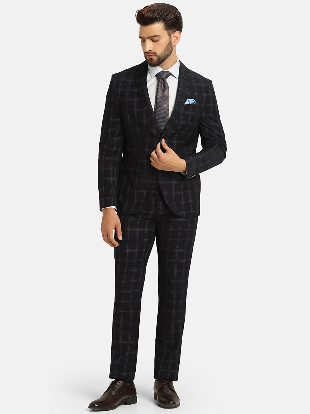 Buy Blackberrys Slim Fit Checked Notched Lapel Collar Single Breasted ...