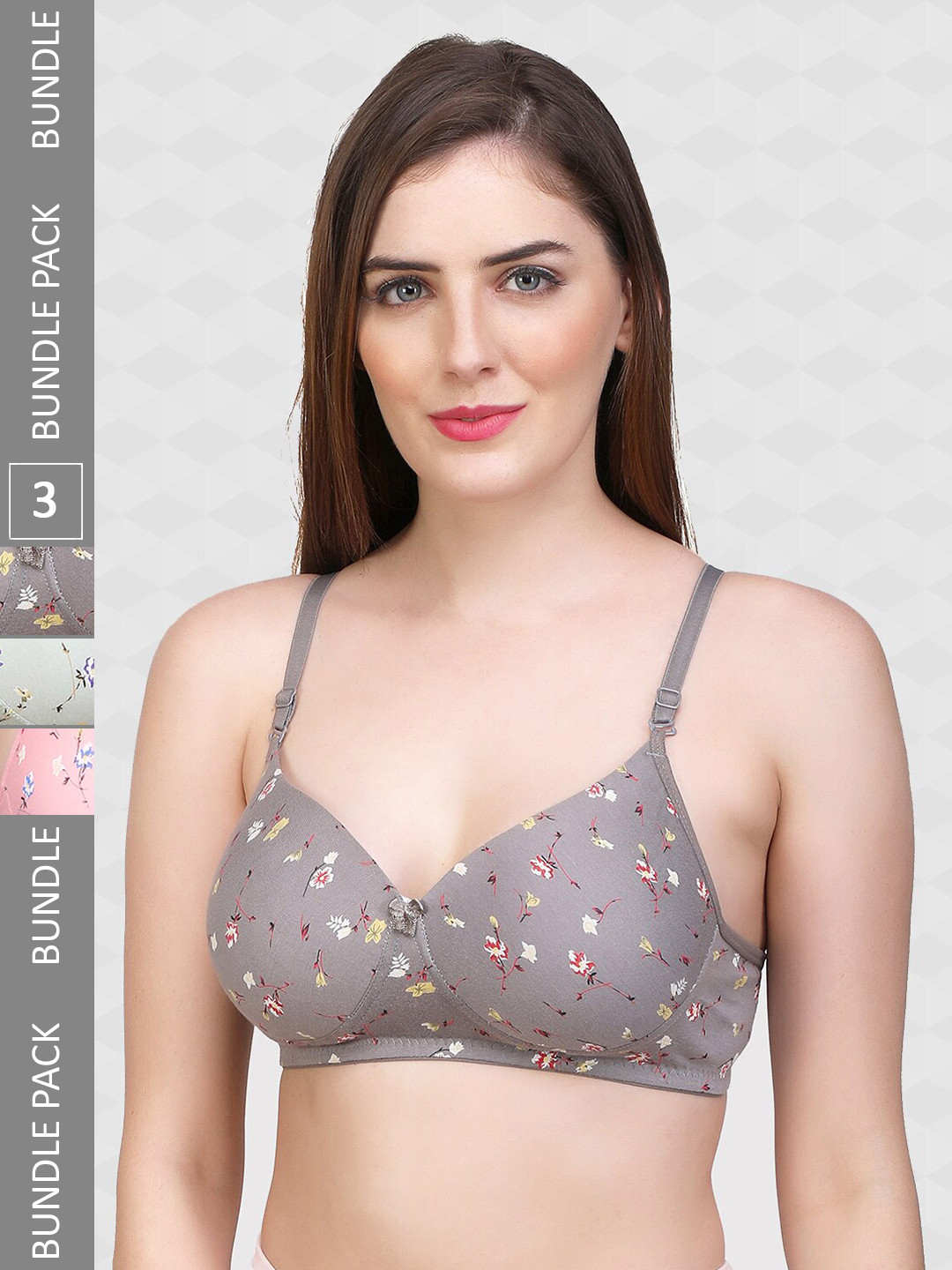 Buy ACCEZORY Pack Of 3 Printed Full Coverage Lightly Padded T Shirt Bra With All Day Comfort ...