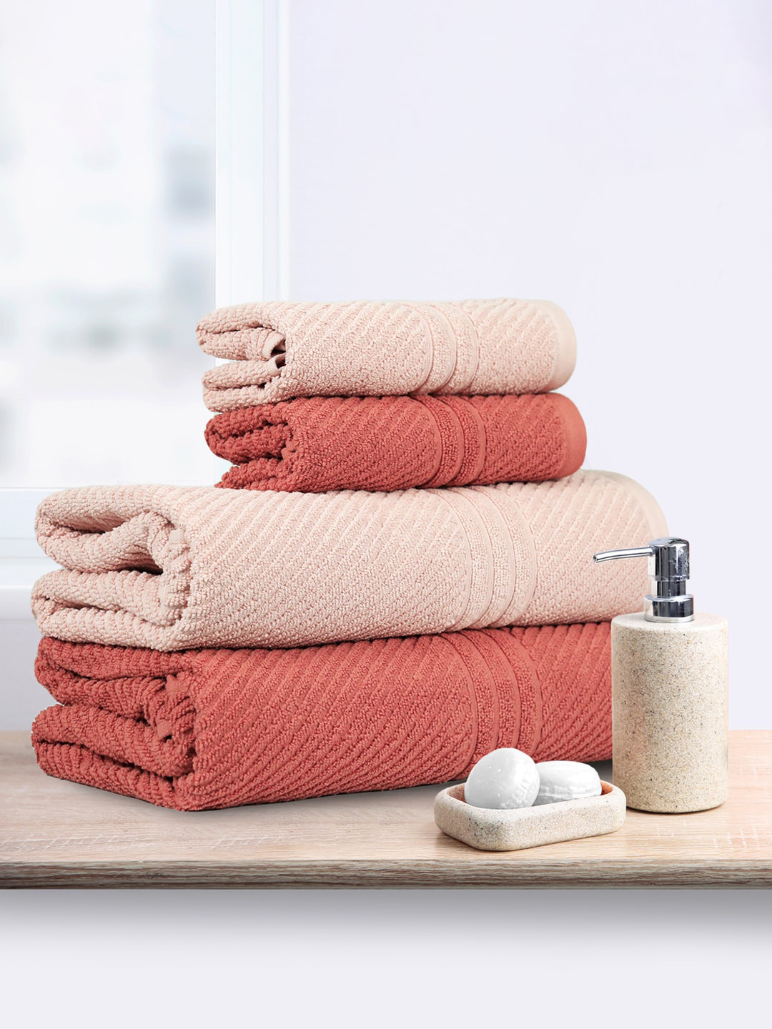 Buy MYTRIDENT Coral Pink 4 Pieces 500 GSM Pure Cotton Towels - Towel ...