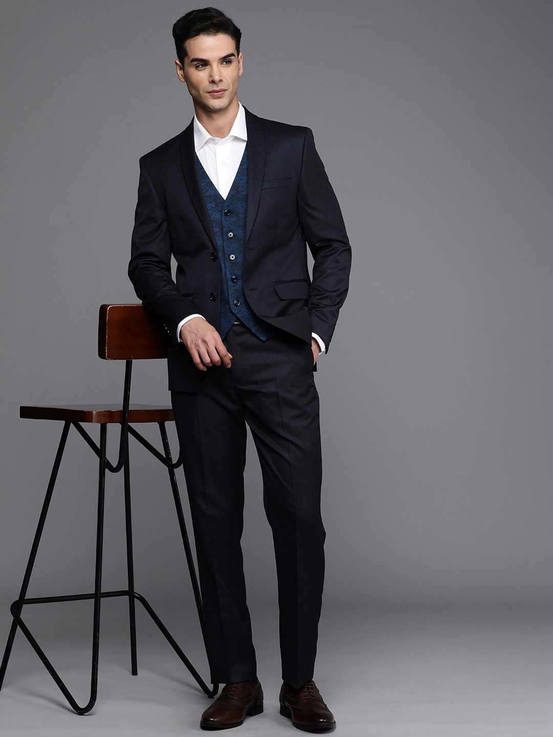 Buy Louis Philippe Self Design Slim Fit Single Breasted Three Piece ...