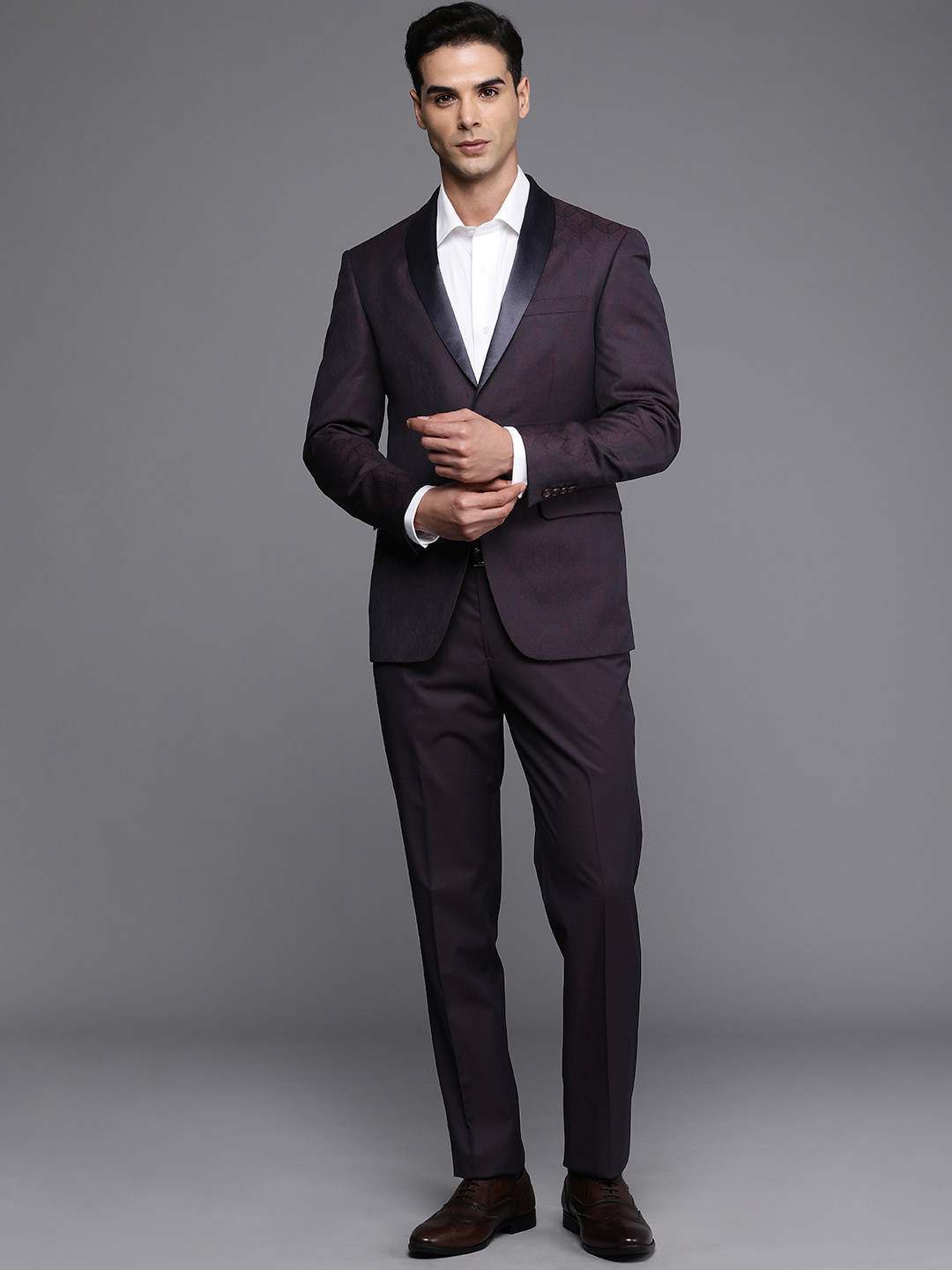 Buy Louis Philippe Slim Fit Self Design Single Breasted 2 Piece Formal ...