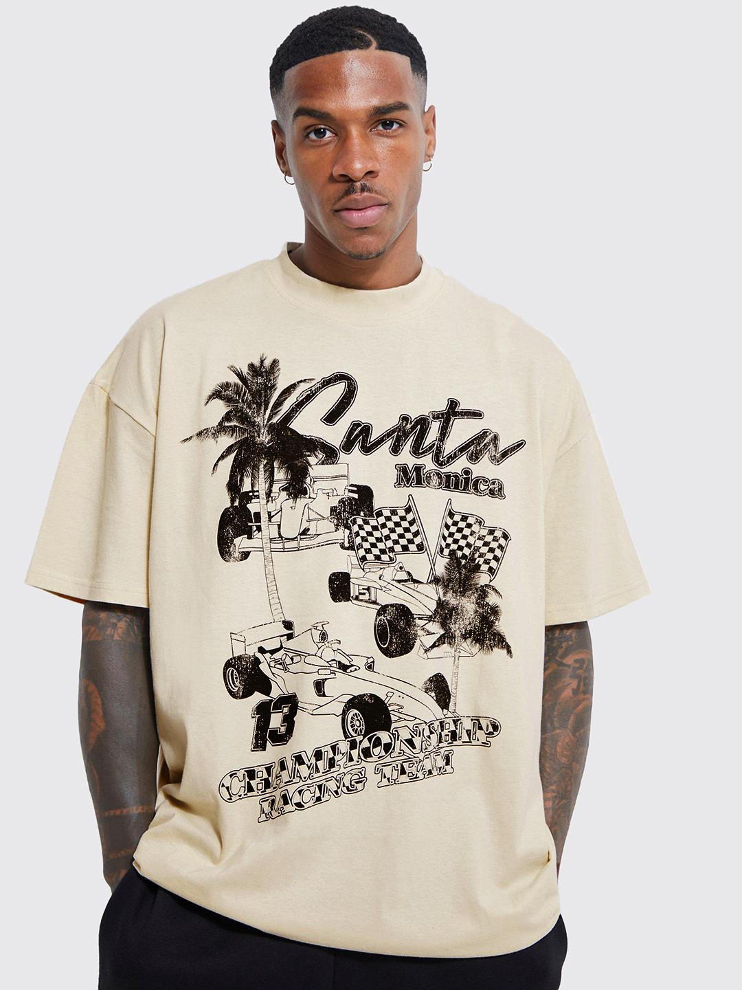 Buy BoohooMAN Graphic & Typography Printed Pure Cotton Oversized T ...