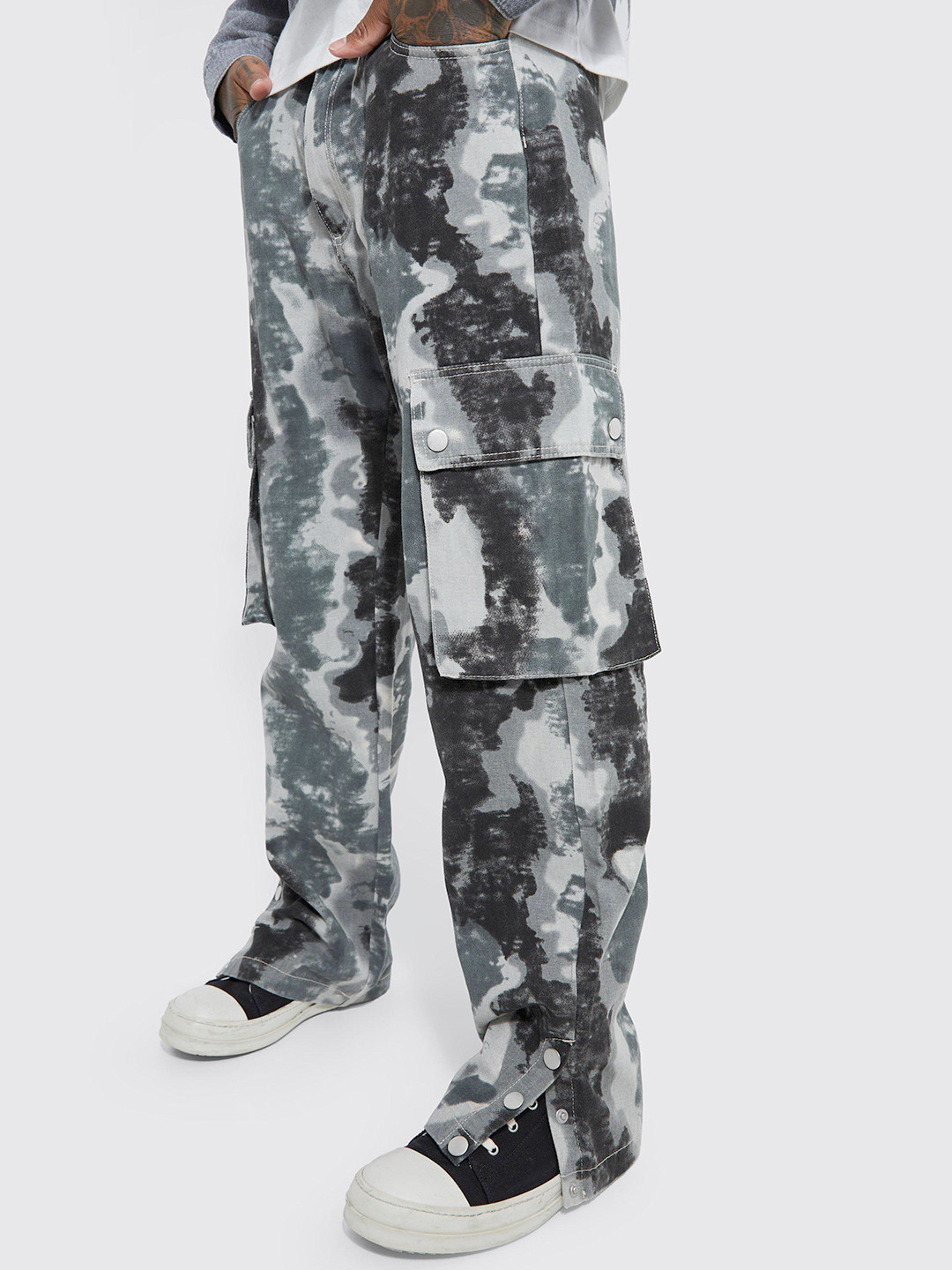 Buy BoohooMAN Camouflage Printed Loose Fit Cargos - Trousers for Men ...