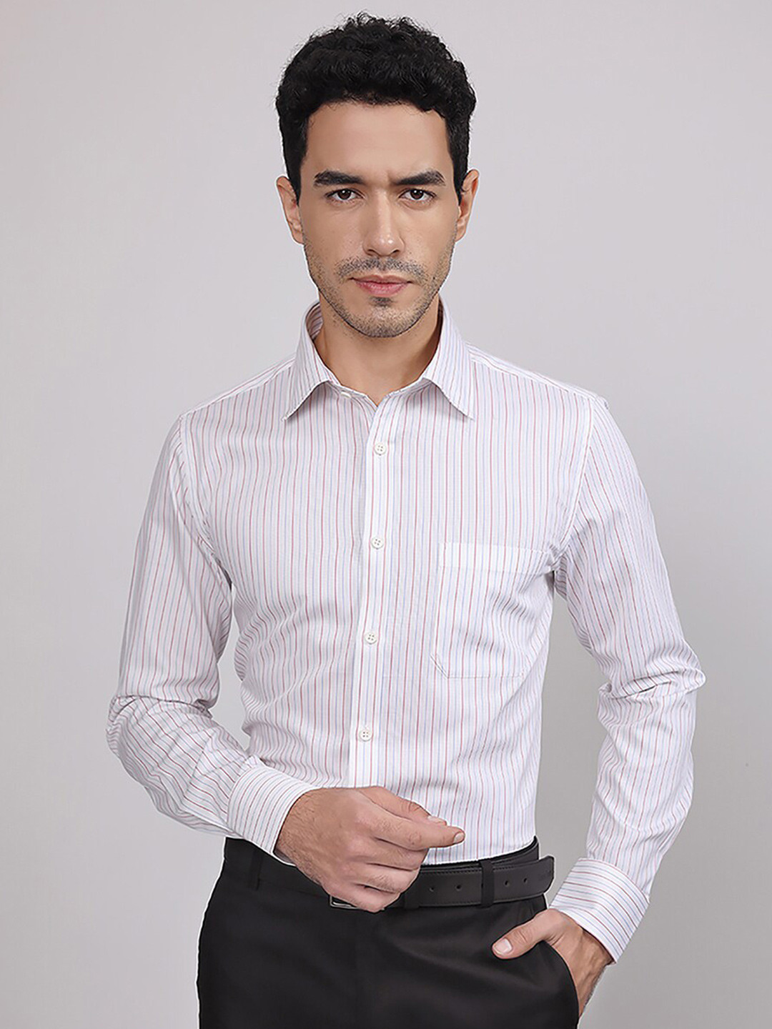 Buy LOUIS STITCH Vertical Striped Comfort Regular Fit Cotton Formal ...