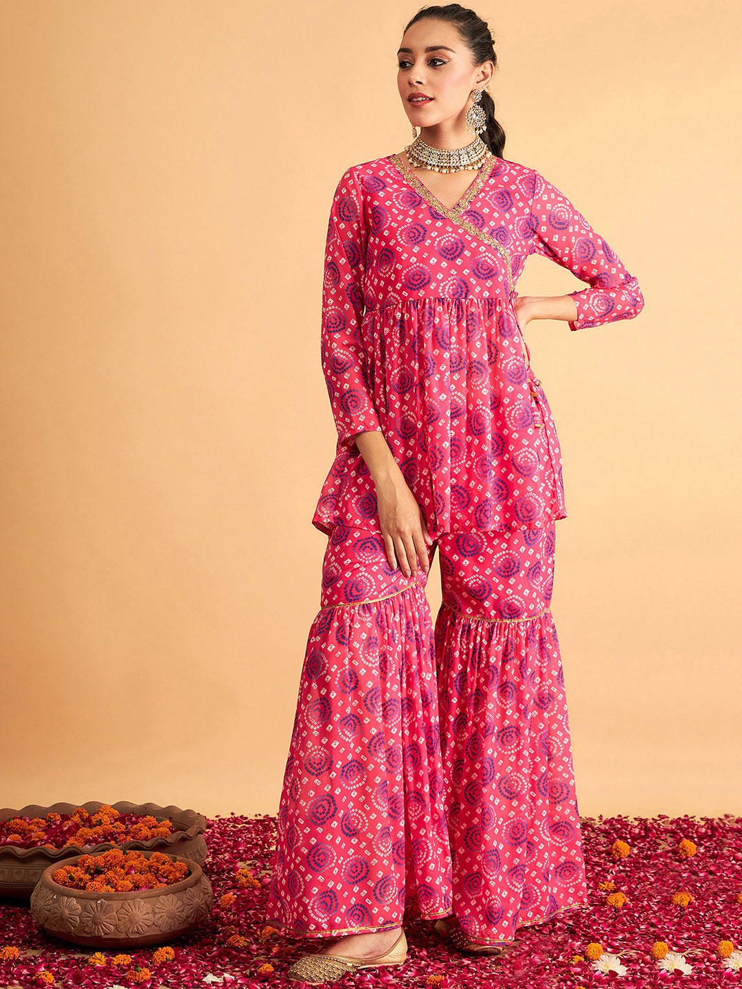 Buy Shae By SASSAFRAS Ethnic Motif Printed Top With Sharara Co Ords ...