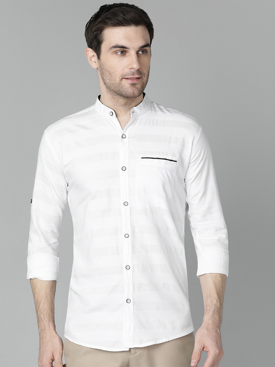 Buy FUBAR Slim Fit Band Collar Casual Shirt - Shirts for Men 25080016 ...