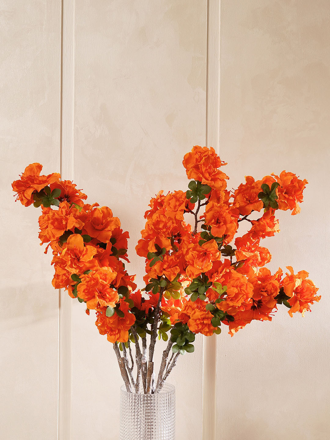 Buy Pure Home And Living Orange & Green Azalea Faux Flower Stem ...