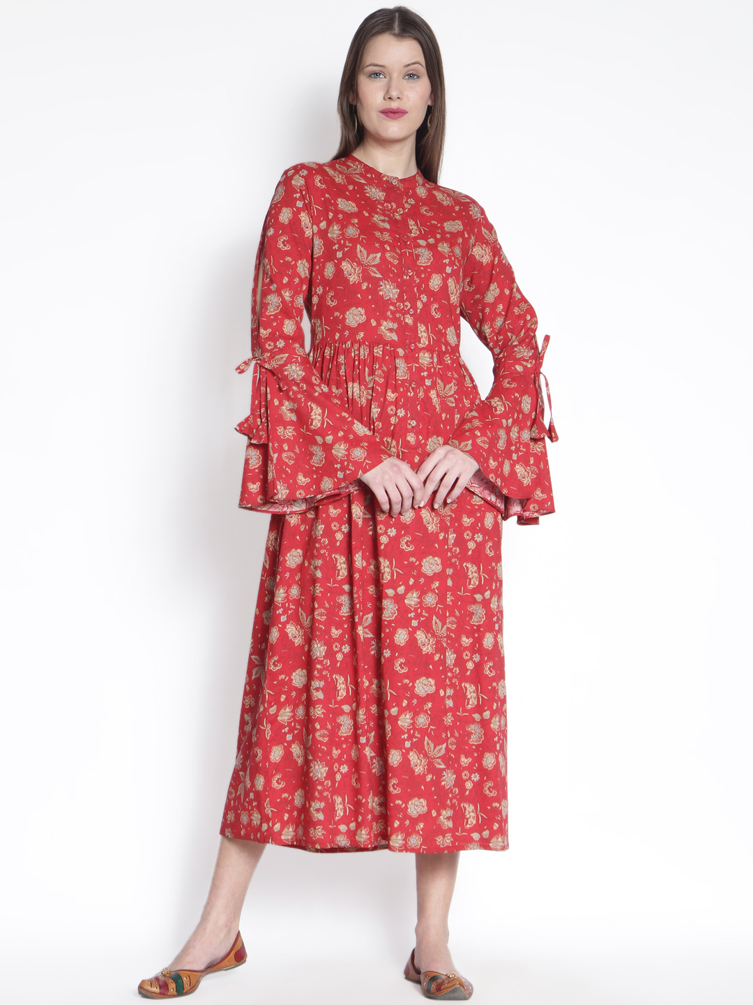 Buy RARE ROOTS Women Red Printed Fit And Flare Dress - Dresses for ...