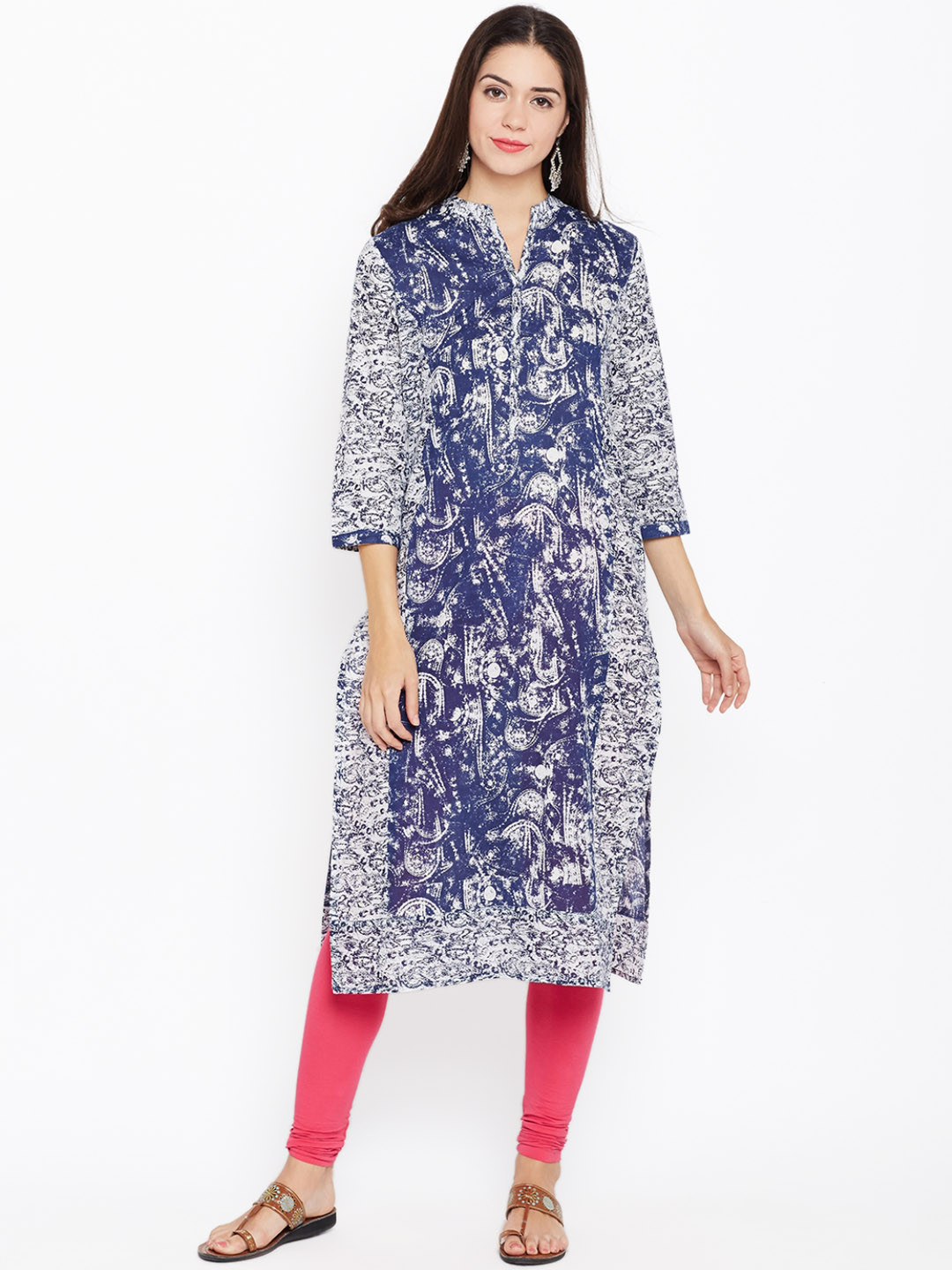 Buy RARE ROOTS Women Blue & White Printed Kurta - Kurtas for Women ...