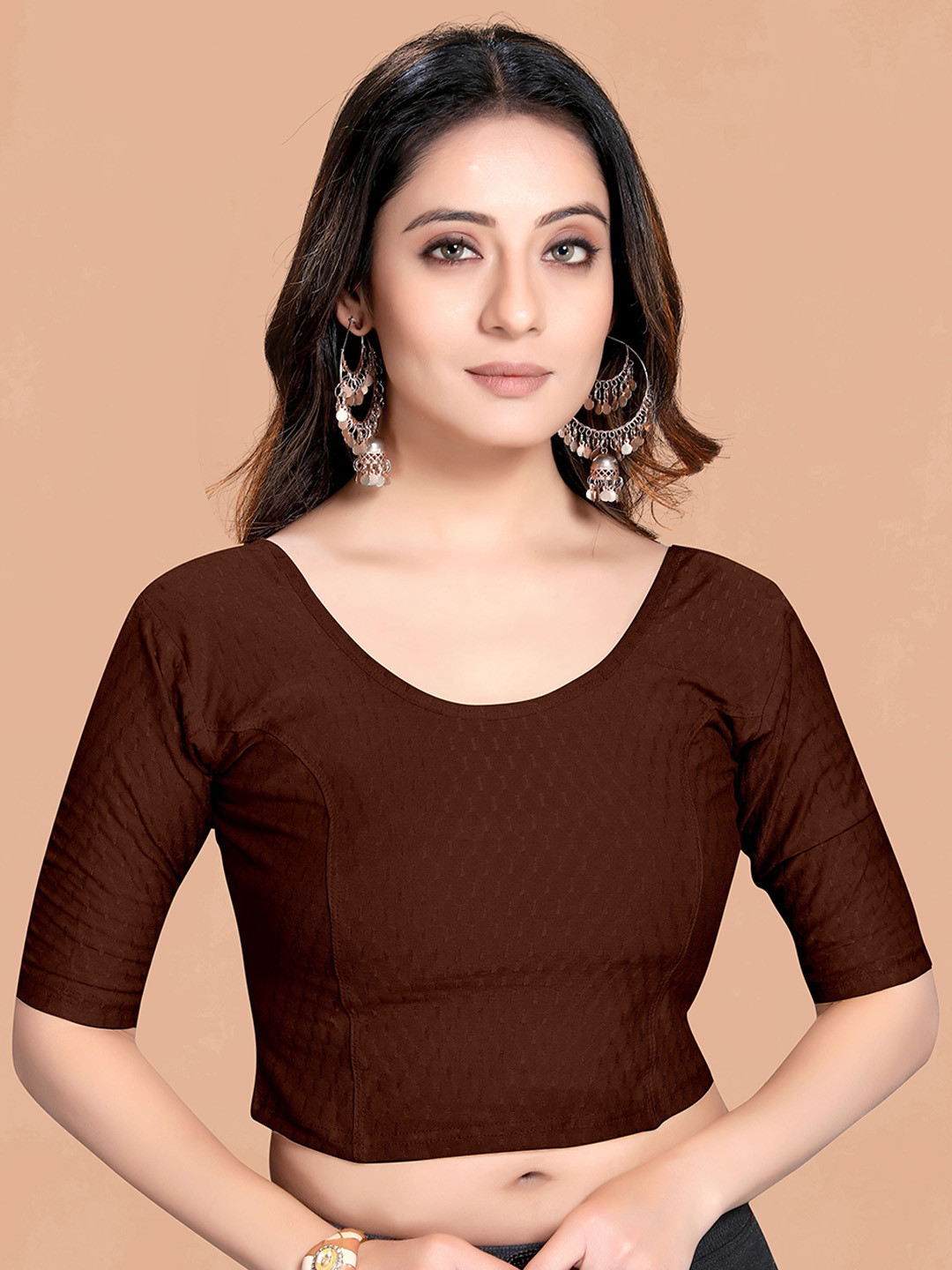 Buy SCUBE DESIGNS Woven Design Round Neck Short Sleeves Saree Blouse ...