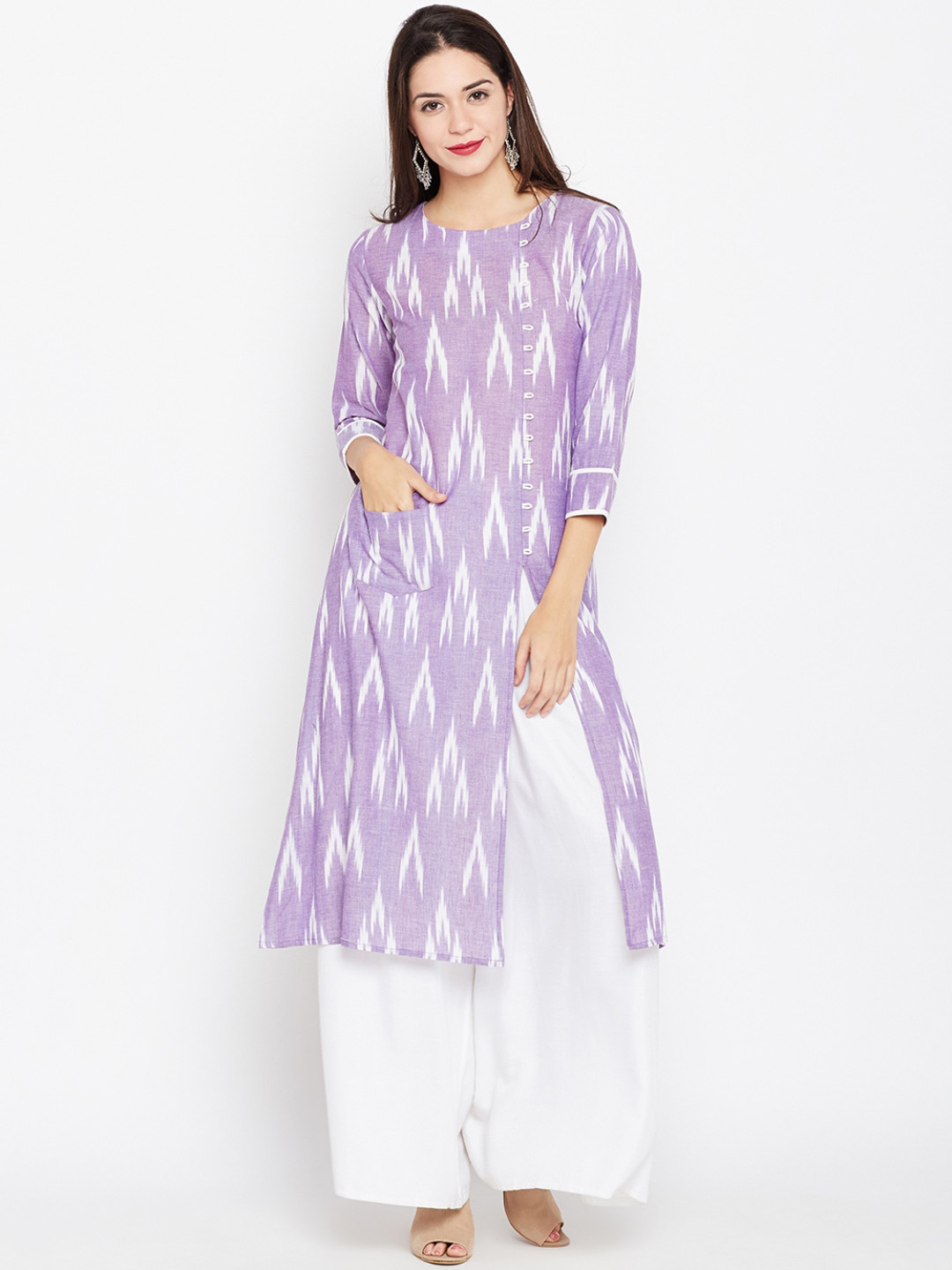 Buy RARE ROOTS Women Lavender Ikat Woven Design Kurta - Kurtas for ...