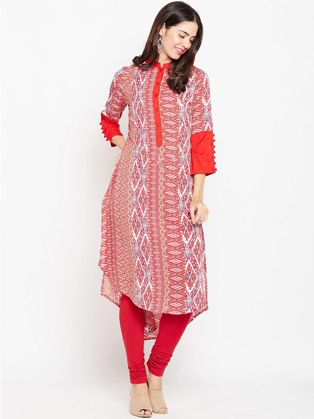 Buy RARE ROOTS Women Red Printed High Low Kurta - Kurtas for Women ...