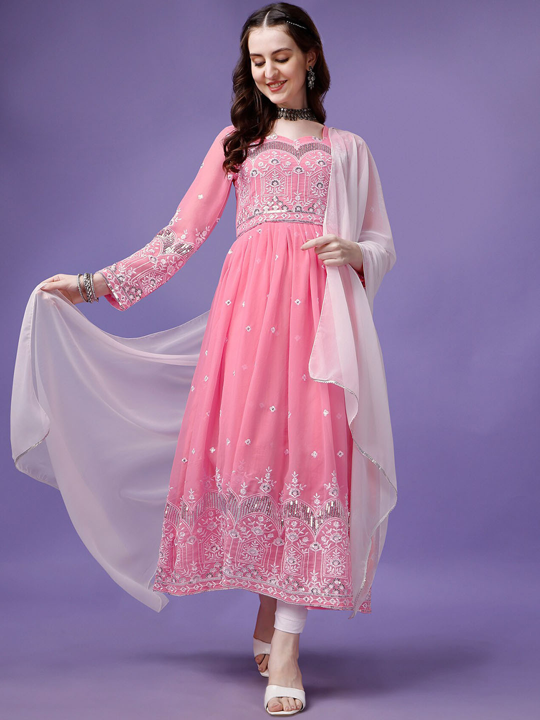 Buy Kedar Fab Ethnic Motifs Embroidered Sweetheart Neck Silk Anarkali ...