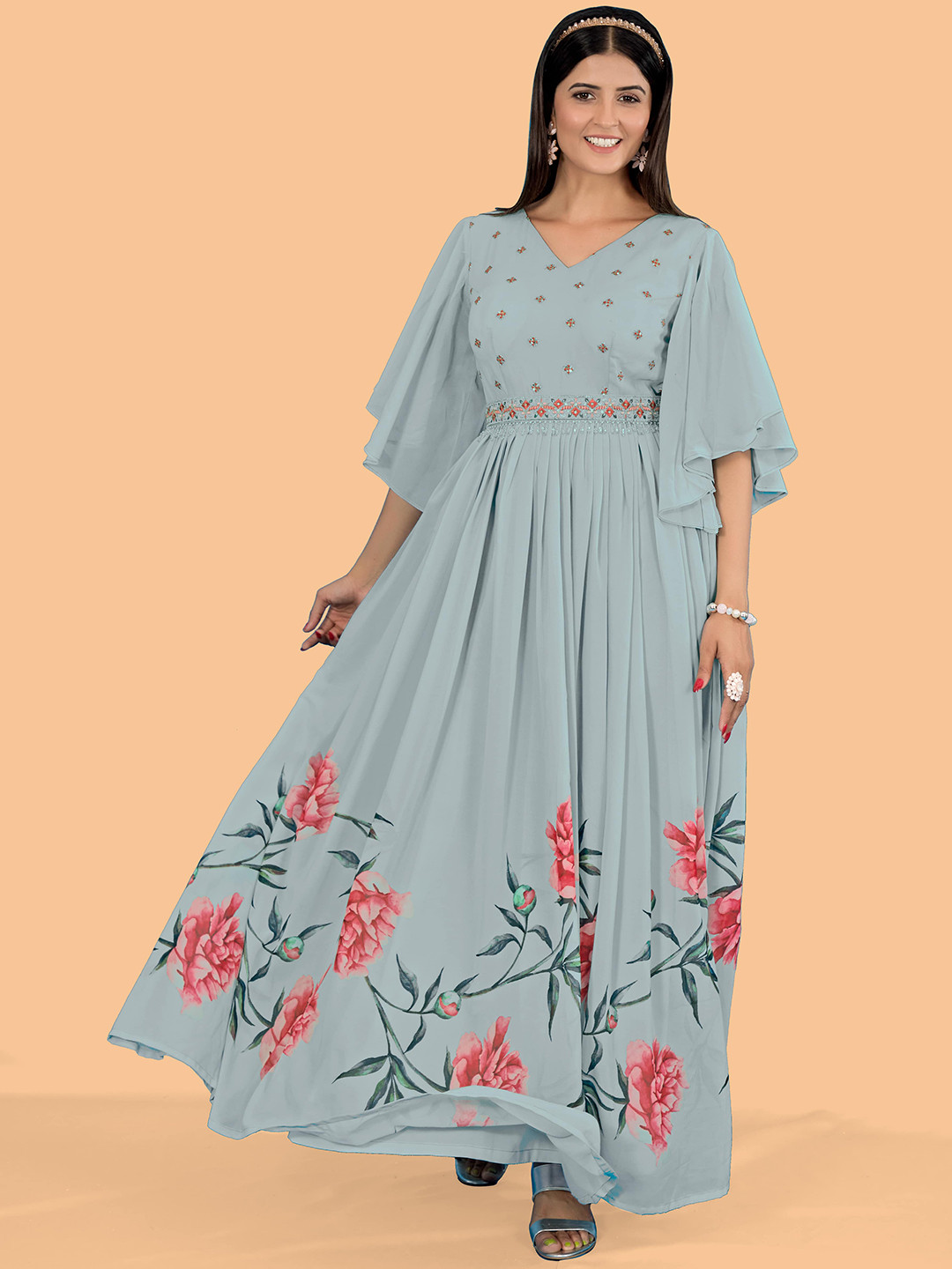 Buy CHANSI Embroidered Georgette Maxi Ethnic Gown - Ethnic Dresses for ...