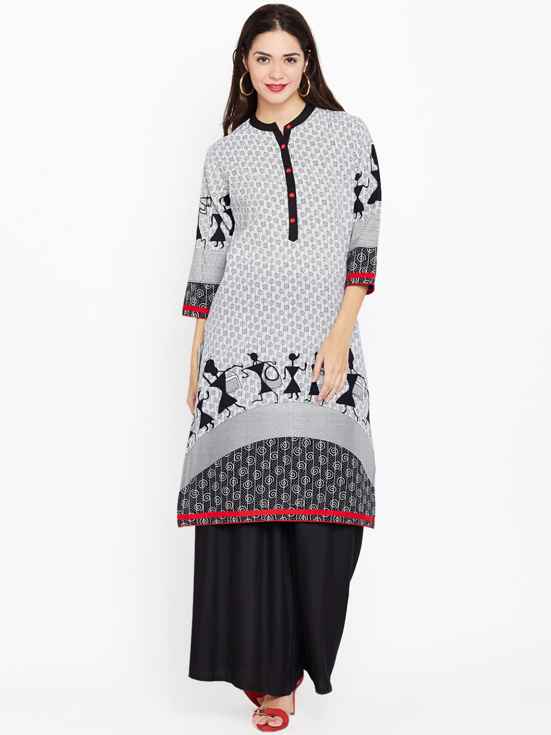 Buy RARE ROOTS Women White & Black Printed Kurta - Kurtas for Women ...